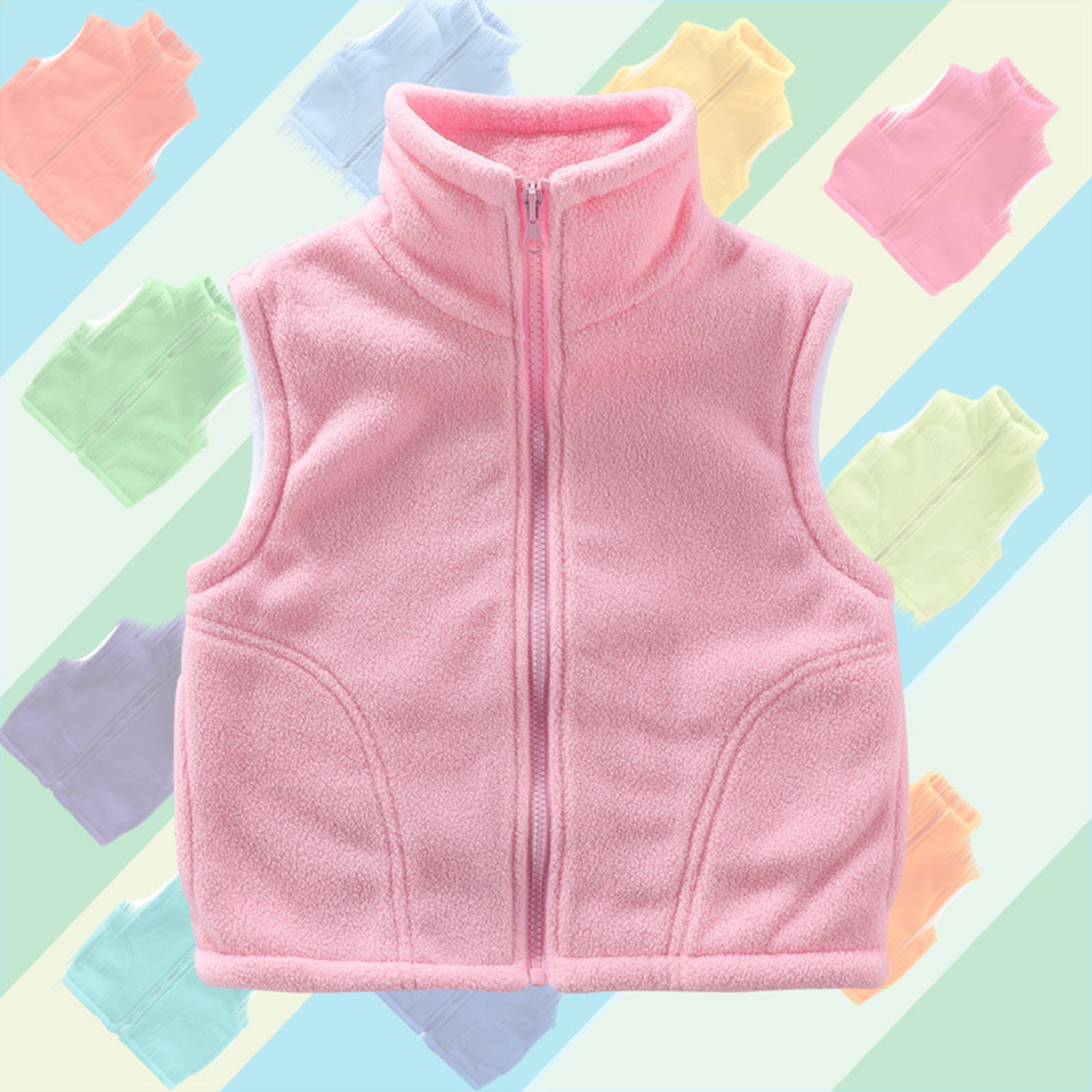 Abcomgle Girls Fleece Vest Full Zip Sleeveless Jacket Stand Collar ...