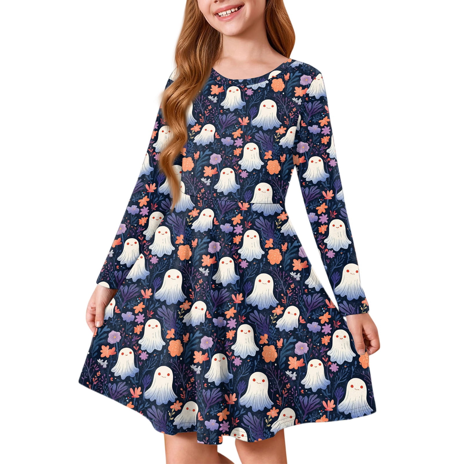 Abcomgle Girls Halloween Dresses 7-8 Spooky Ghost Floral Print Midi ...