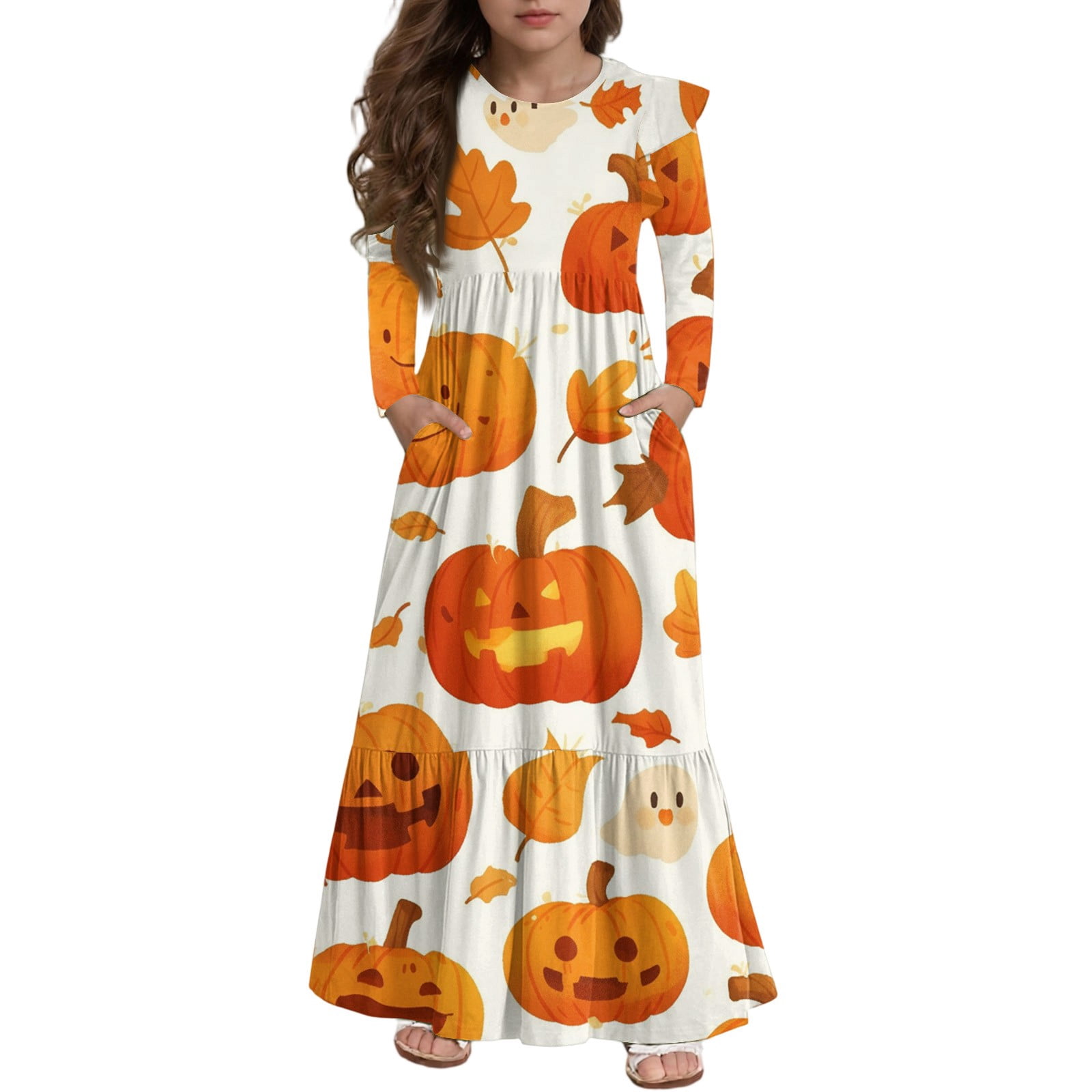 Abcomgle Girls Halloween Dresses Size 10-12 Cute A-Line Ruffle Long ...