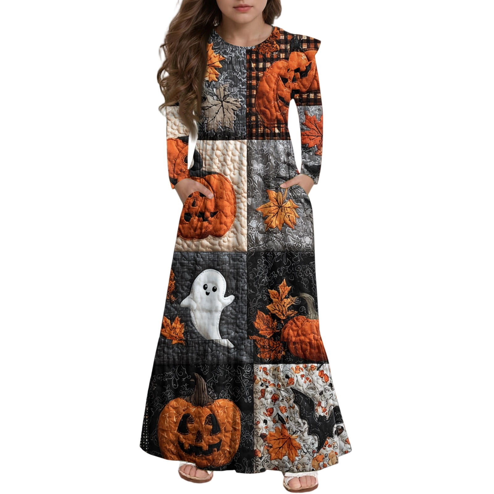 Abcomgle Girls Halloween Dresses Size 10-12 Cute A-Line Ruffle Long ...