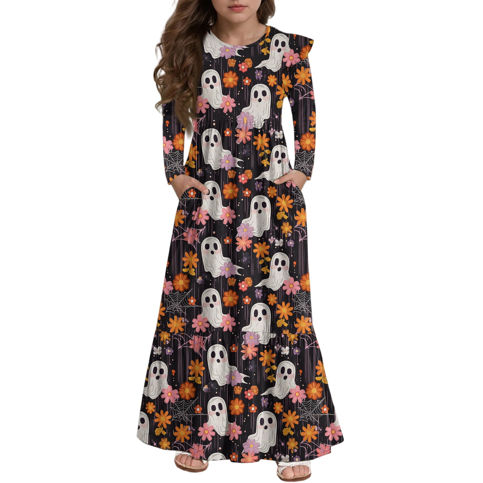 Abcomgle Girls Halloween Dresses Size 10-12 Spooky Ghost Floral Print ...