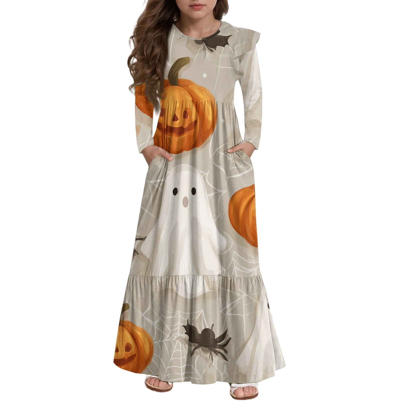Abcomgle Girls Halloween Dresses Size 10-12 Spooky Ghost Pumpkin Spider ...