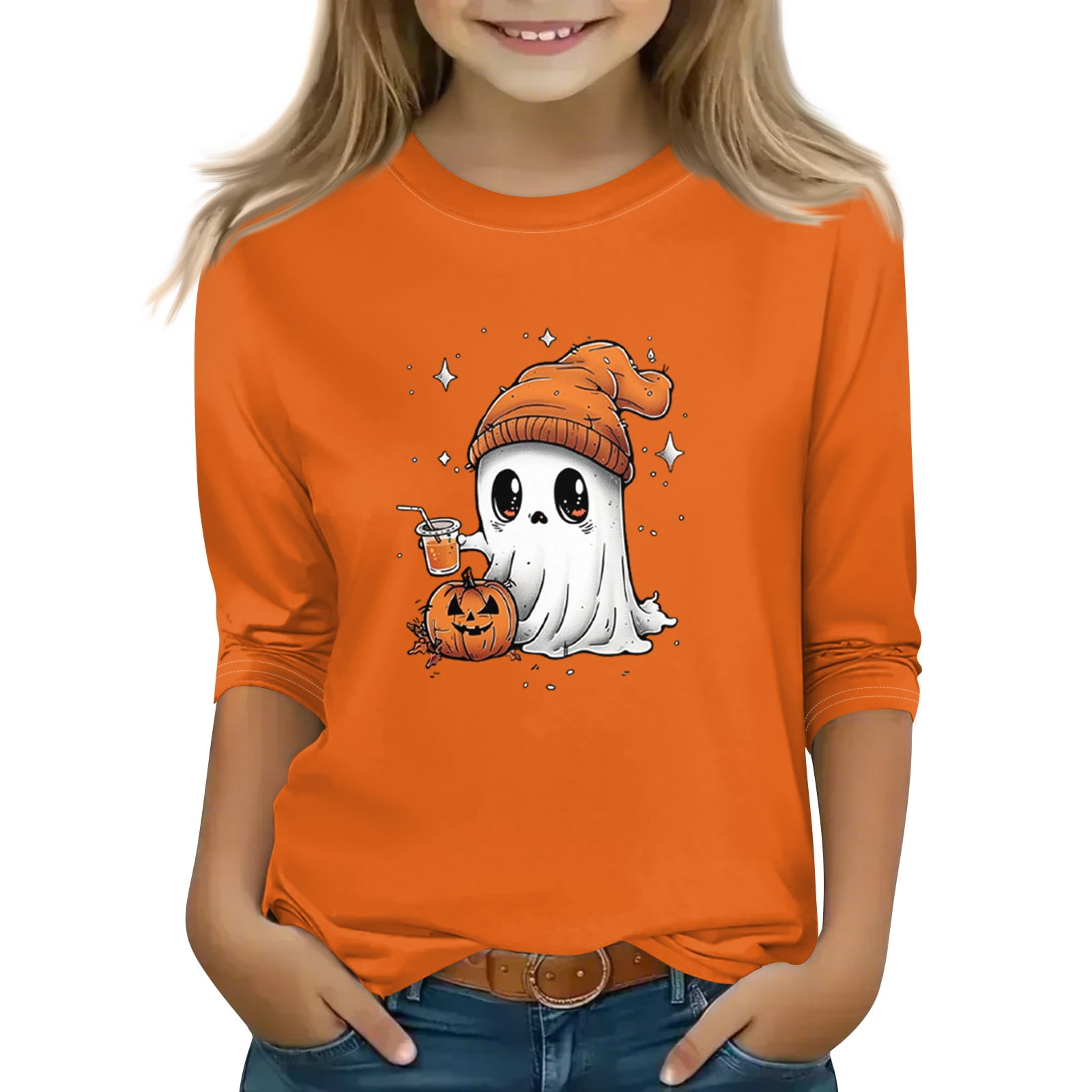 Abcomgle Girls Halloween Shirts 10-12 Cute Ghost Drinking Coffee Shirts ...