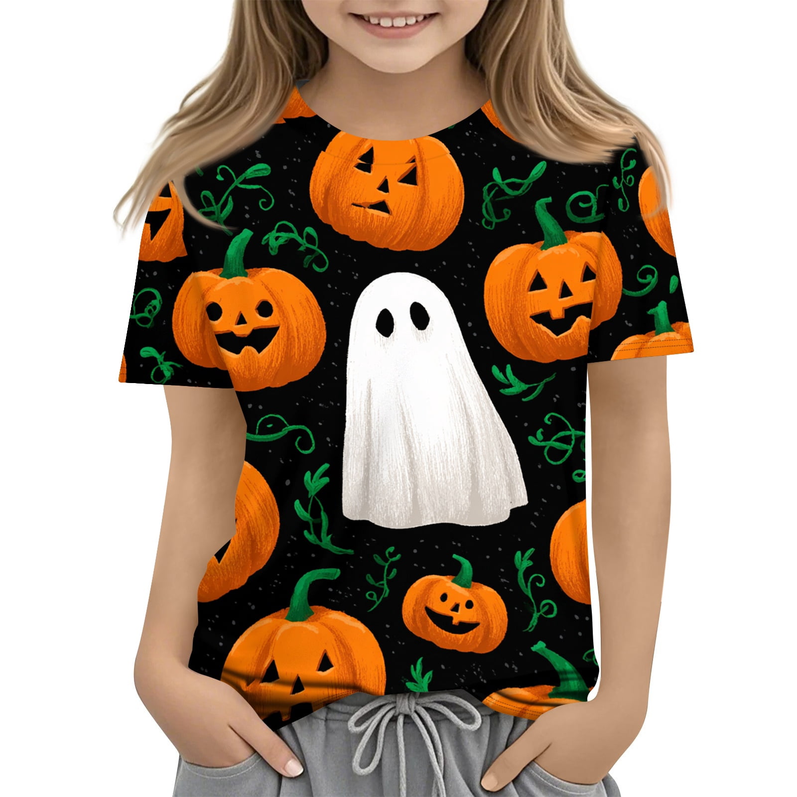 Abcomgle Girls Halloween Shirts 10-12 Spooky Ghost Pumpkin Graphic Tee ...