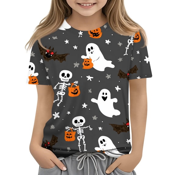 Abcomgle Girls Halloween Shirts 5t Spooky Ghost Pumpkin Graphic T ...