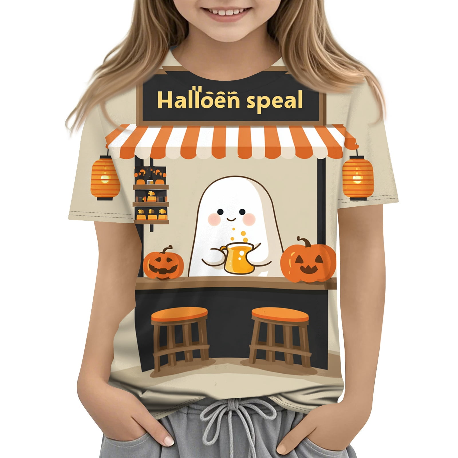 Abcomgle Girls Halloween Shirts Size 6 Spooky Ghost Shop Graphic T ...