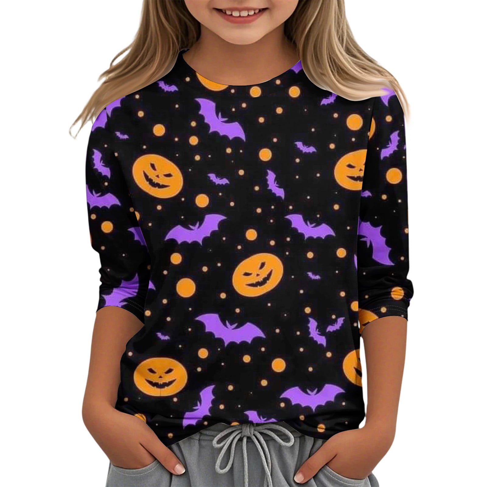 Abcomgle Girls Halloween Shirts Size 6 Spooky Pumpkin Bat Graphic T ...