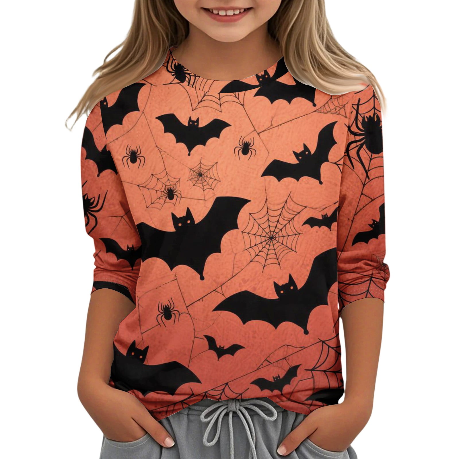 Abcomgle Girls Halloween Shirts Size 7-8 Spooky Bat Graphic Tee Shirts ...