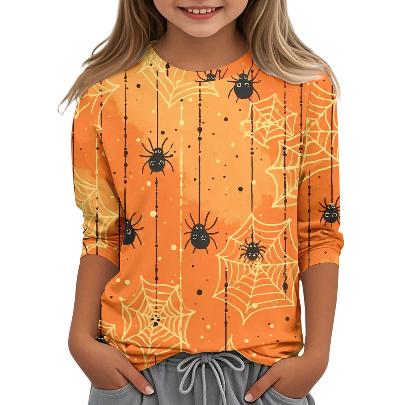 Abcomgle Girls Halloween Shirts Size 7-8 Spooky Bat Spider Graphic T ...
