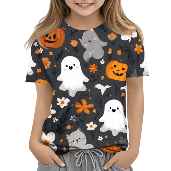 Abcomgle Girls Halloween Shirts Size 7-8 Spooky Ghost Pumpkin Floral T ...