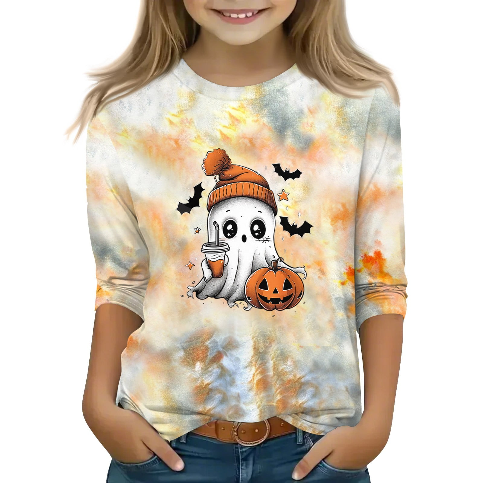 Abcomgle Girls Halloween Shirts Size 7-8 Spooky Tie Dye Ghost Pumpkin ...