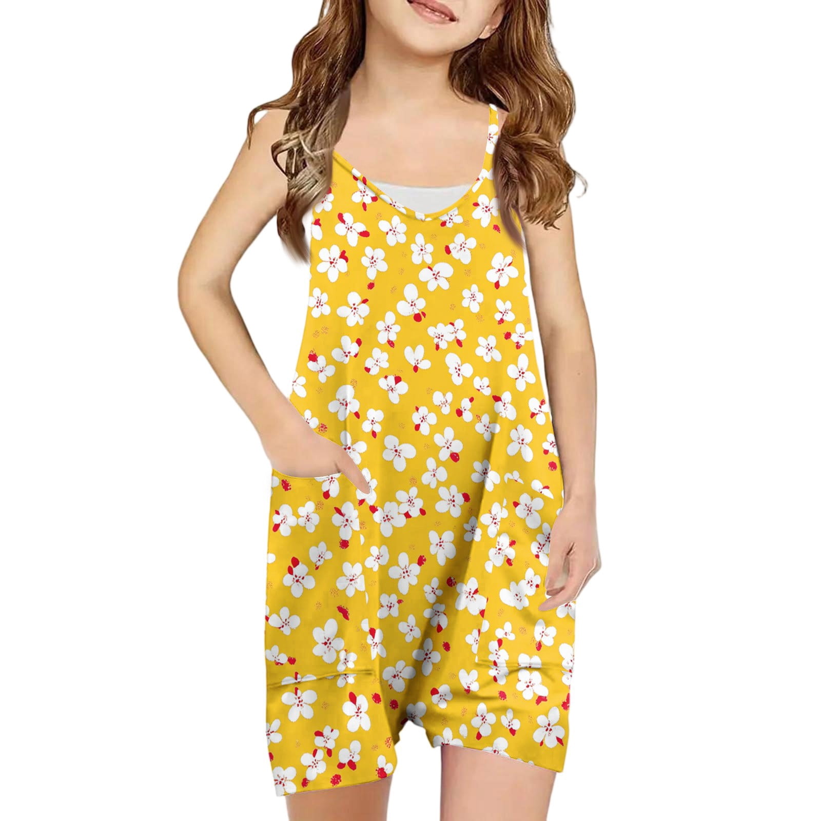 Abcomgle Girls' Jumpsuits & Rompers Sleeveless Spaghetti Strap Short ...