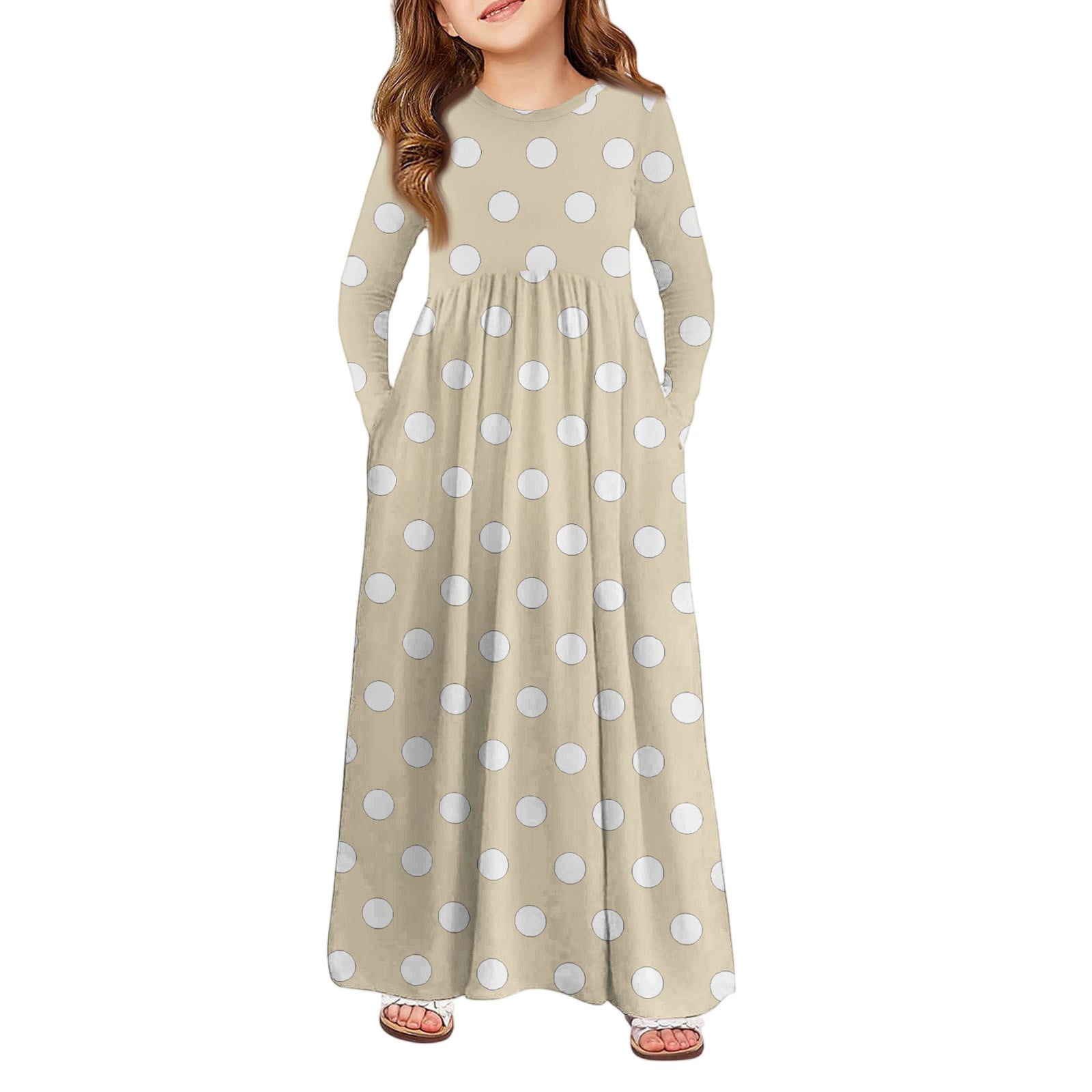 Abcomgle Girls Long Dress Kids Casual A-Line Long Sleeve Girls Long ...