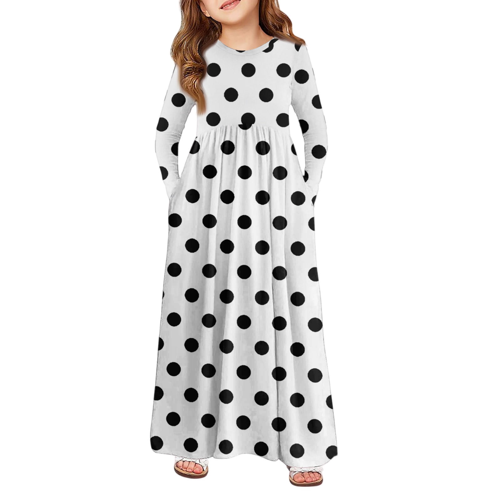 Abcomgle Girls Long Dress Kids Casual A-Line Long Sleeve Girls Long ...