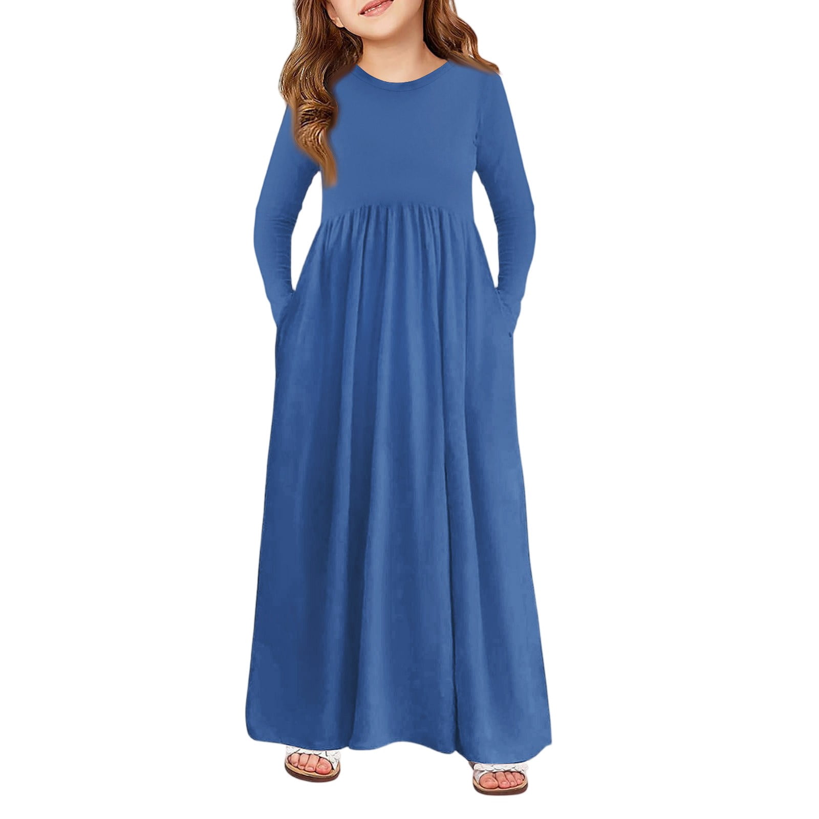 Abcomgle Girls Long Dress Kids Casual A-Line Long Sleeve Girls Long ...