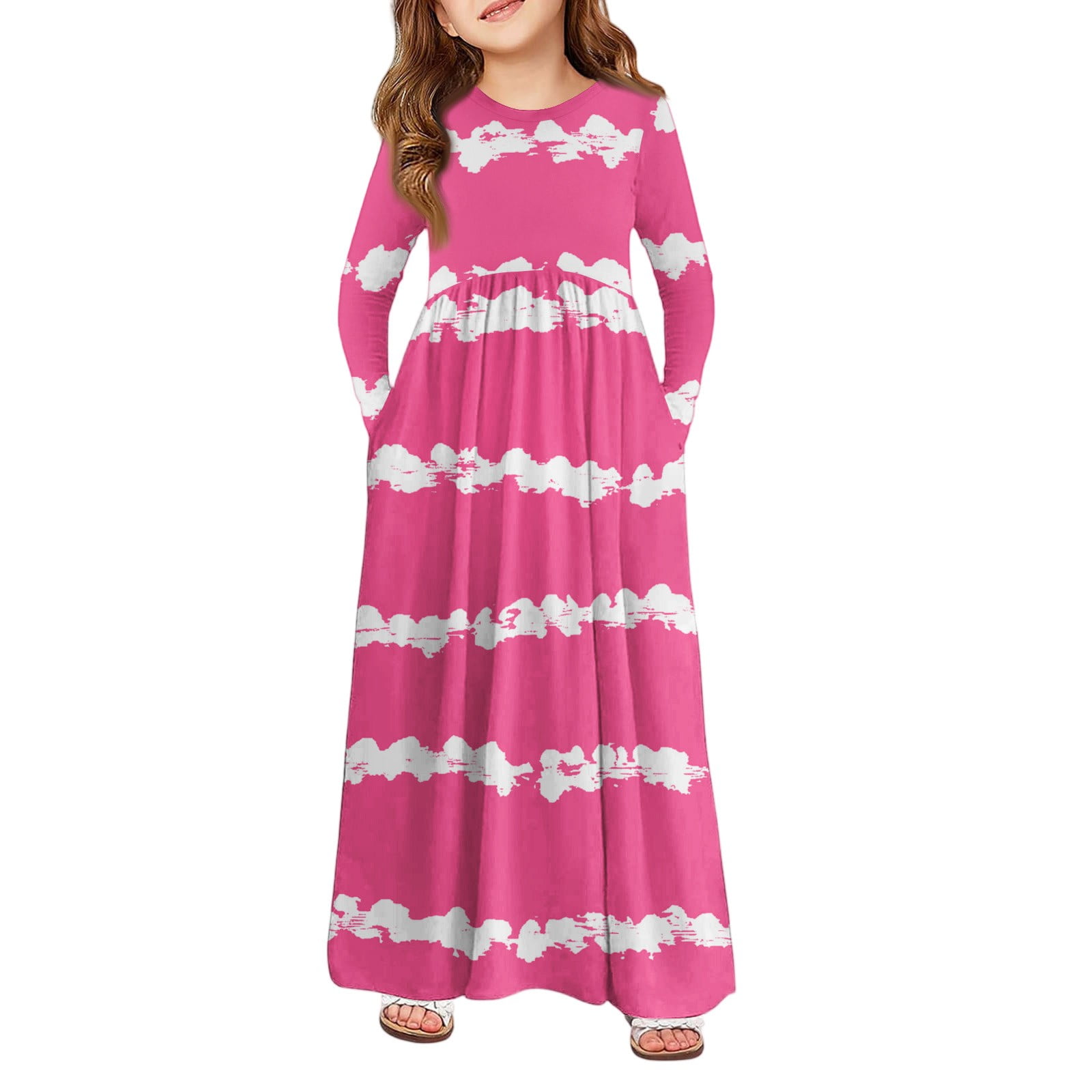 Abcomgle Girls Long Dress Kids Casual A-Line Long Sleeve Maxi Dress ...