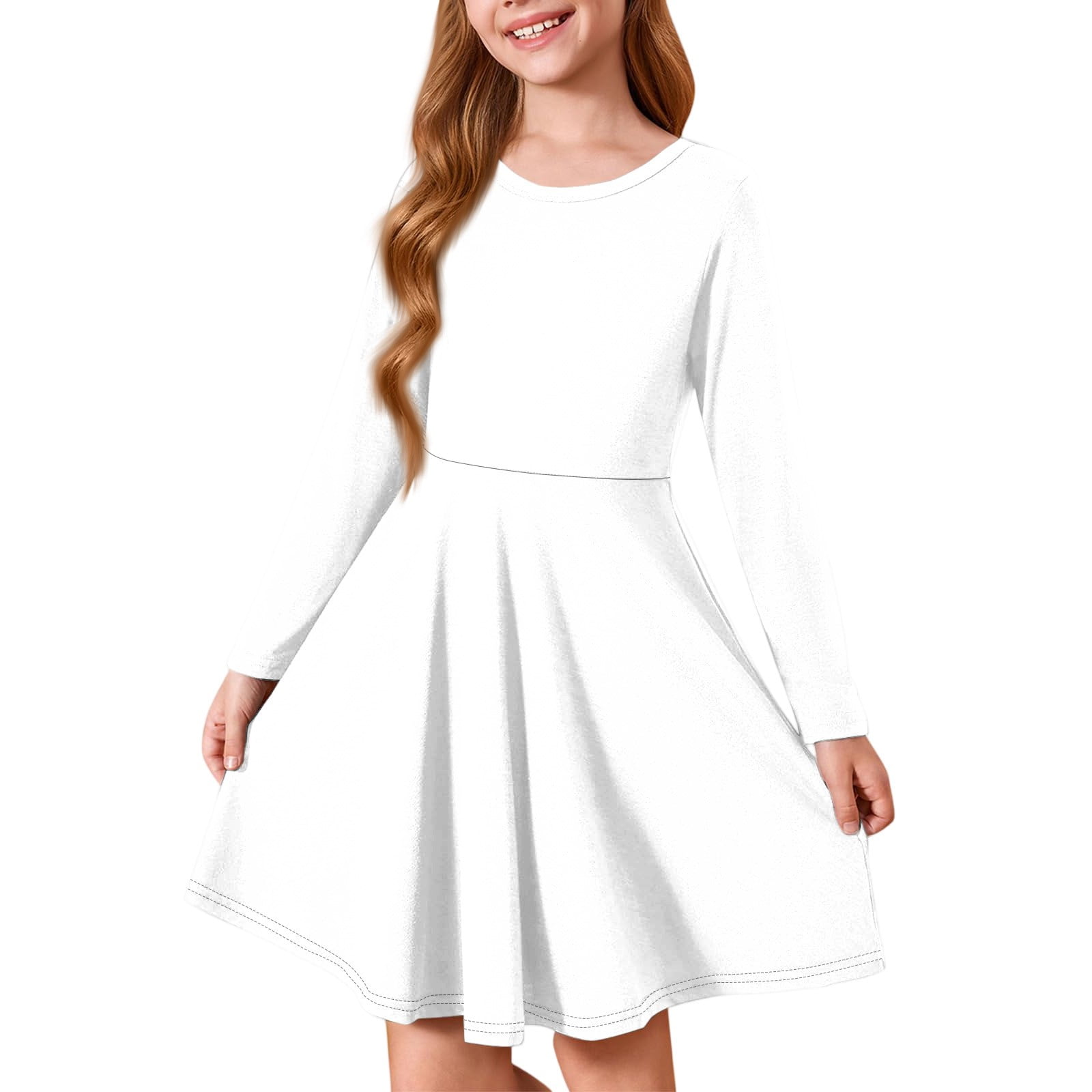 Abcomgle Girls Long Sleeve Dresses 10-12 Casual A-Line Fall Tshirt ...