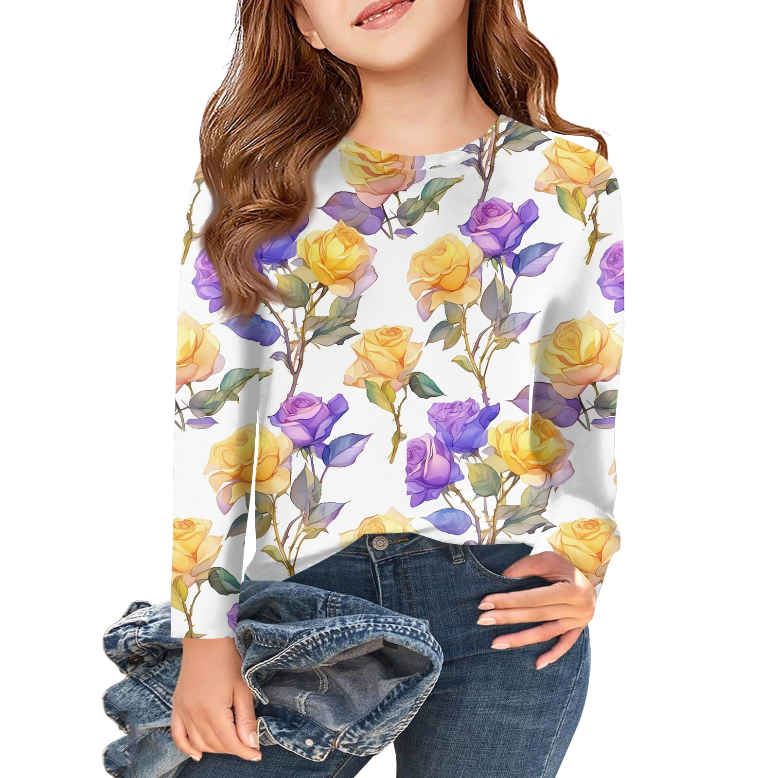 Abcomgle Girls Long Sleeve Shirts 10-12 Crewneck Spring Tshirts for ...