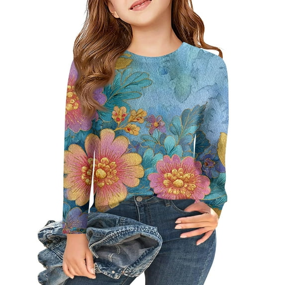 Abcomgle Girls Long Sleeve Shirts 10-12 Trendy Vintage Floral Print ...