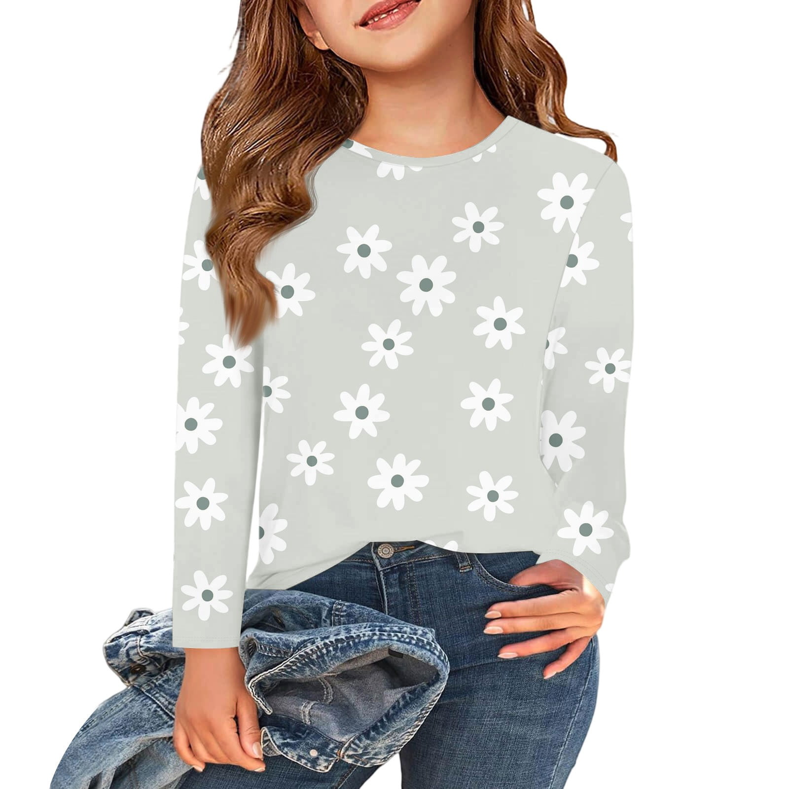 Abcomgle Girls Long Sleeve Shirts Size 6 Casual Daisy Flower Print ...