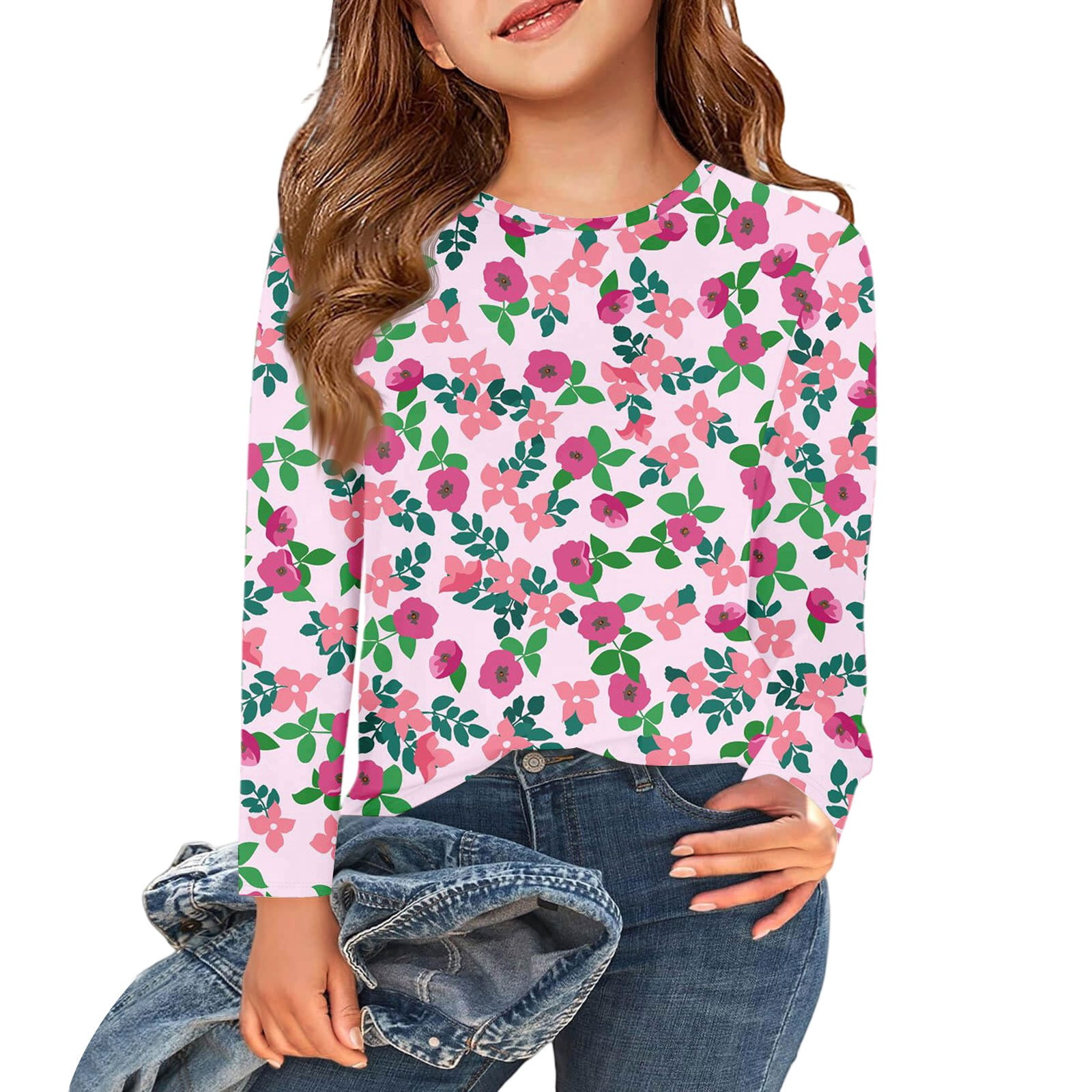 Abcomgle Girls Long Sleeve T Shirts 10-12 Casual Floral Print Crewneck ...
