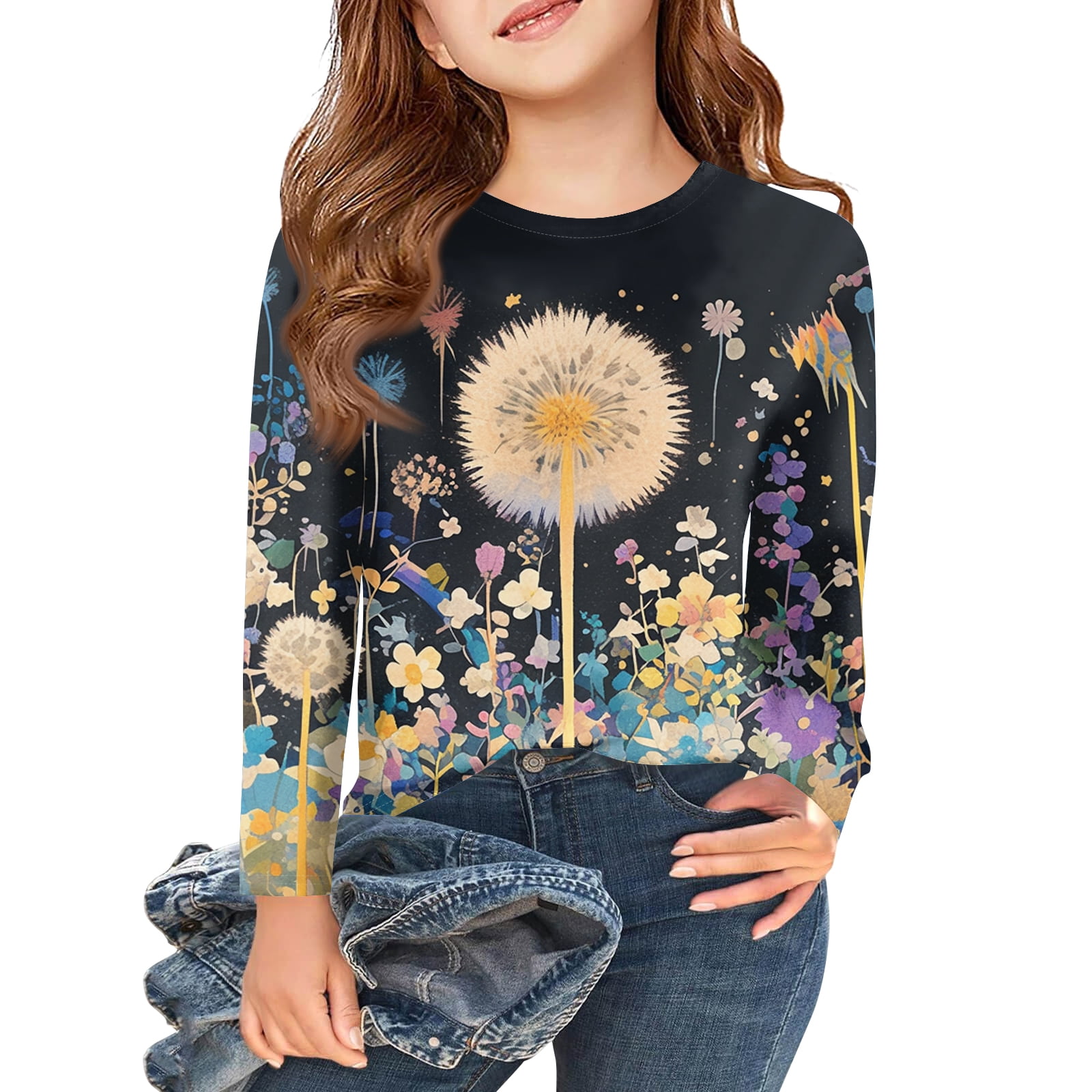 Abcomgle Girls Long Sleeve T Shirts Size 6-7 Crewneck Spring Tee for ...