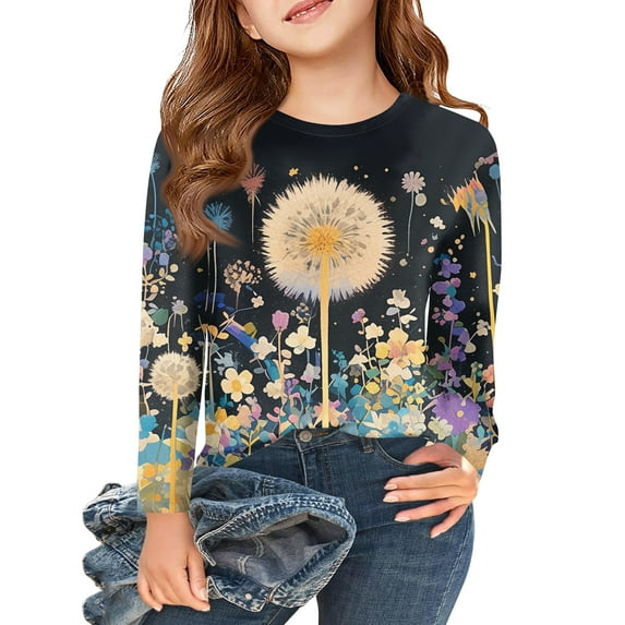 Abcomgle Girls Long Sleeve T Shirts Size 6-7 Crewneck Spring Tee for ...