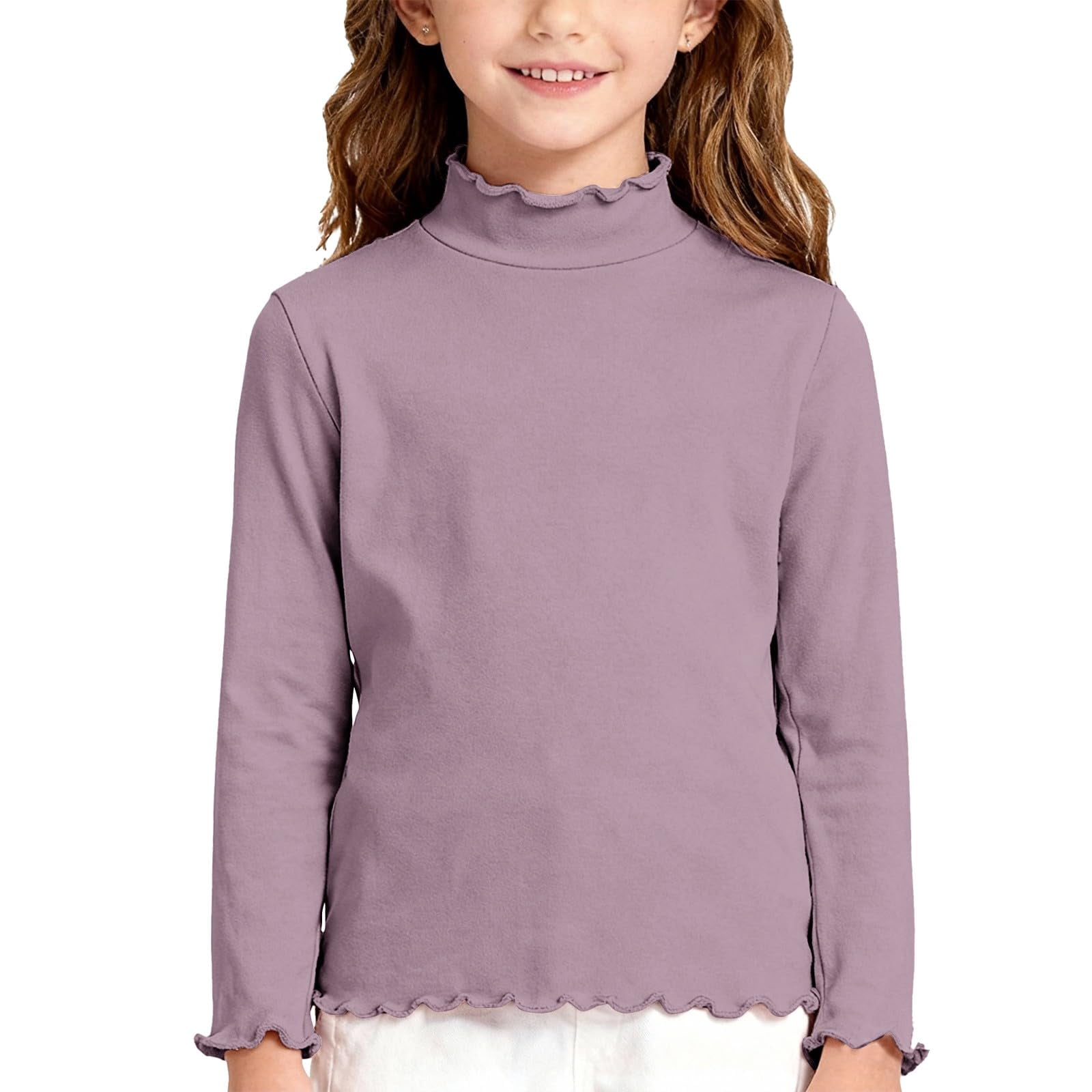 Abcomgle Girls Long Sleeve T Shirts Size 6-7 Lettuce Trim Mock Neck ...