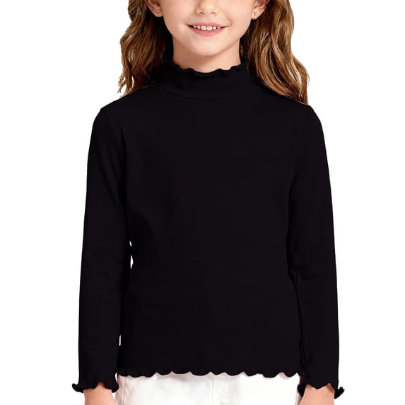 Abcomgle Girls Long Sleeve T Shirts Size 6-7 Trendy Lettuce Trim Mock ...