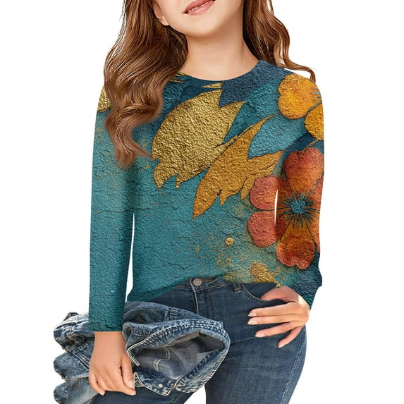 Abcomgle Girls Long Sleeve T Shirts Size 6-7 Trendy Vintage Floral ...