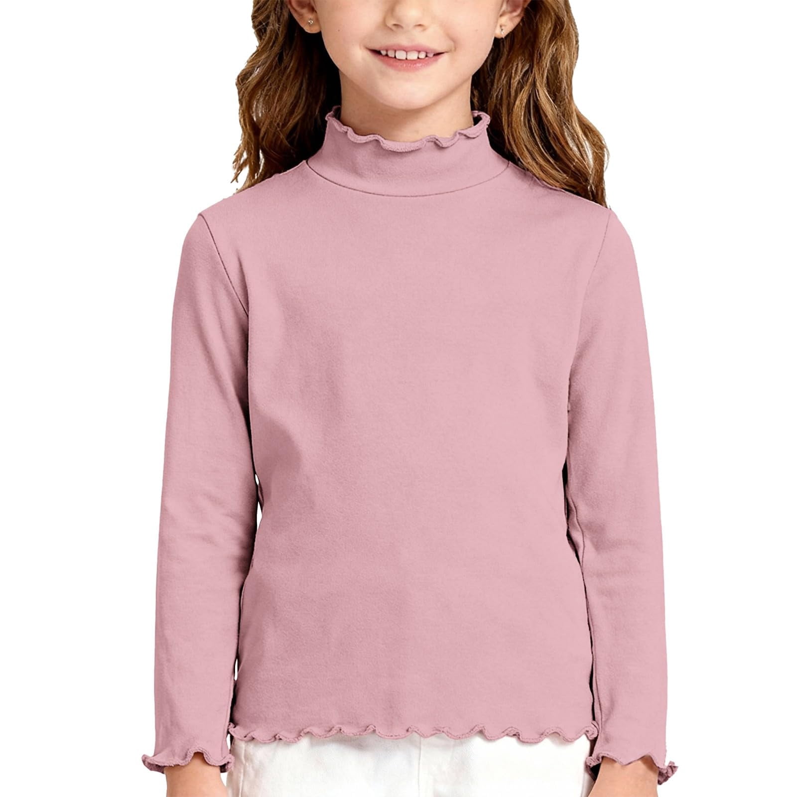 Abcomgle Girls Long Sleeve T Shirts Size 7-8 Casual Lettuce Trim Mock ...