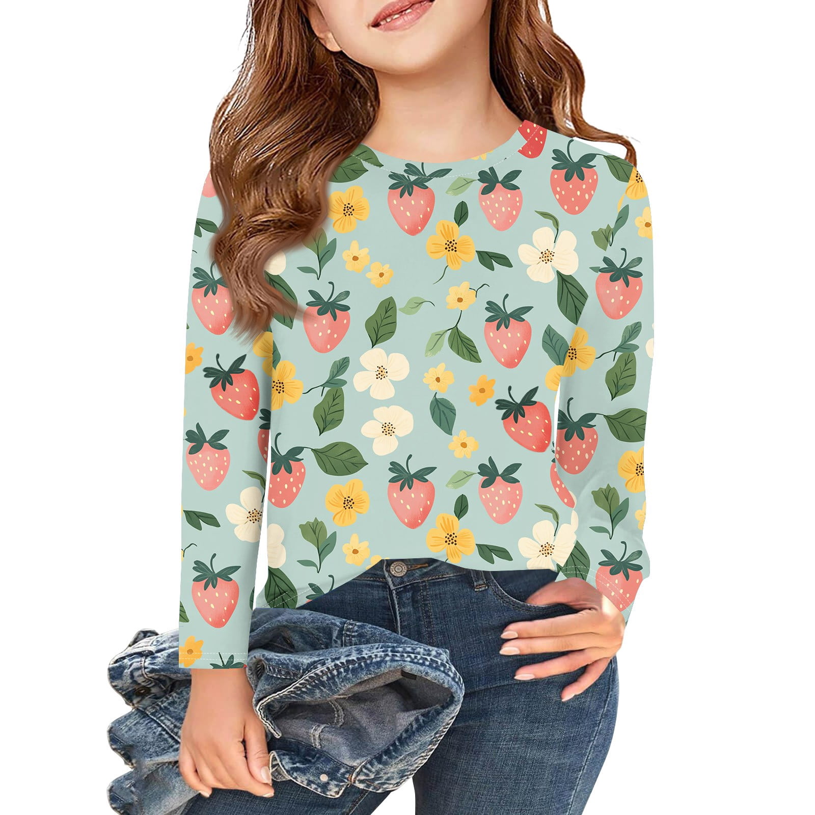 Abcomgle Girls Long Sleeve Tops 7-16 Crewneck Fall Shirts for Kids ...
