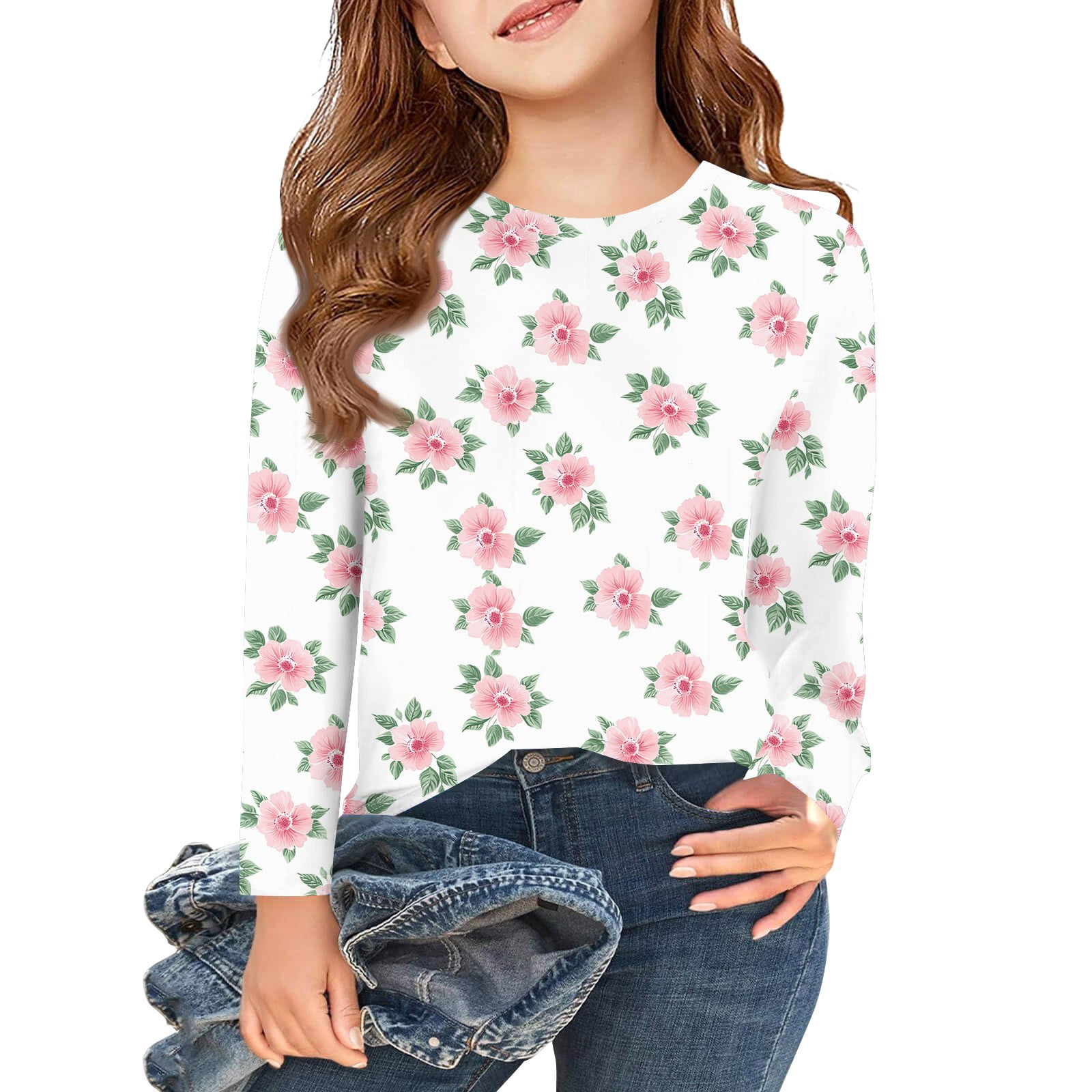 Abcomgle Girls Long Sleeve Tops 7-16 Crewneck Fall T Shirts for Girls ...