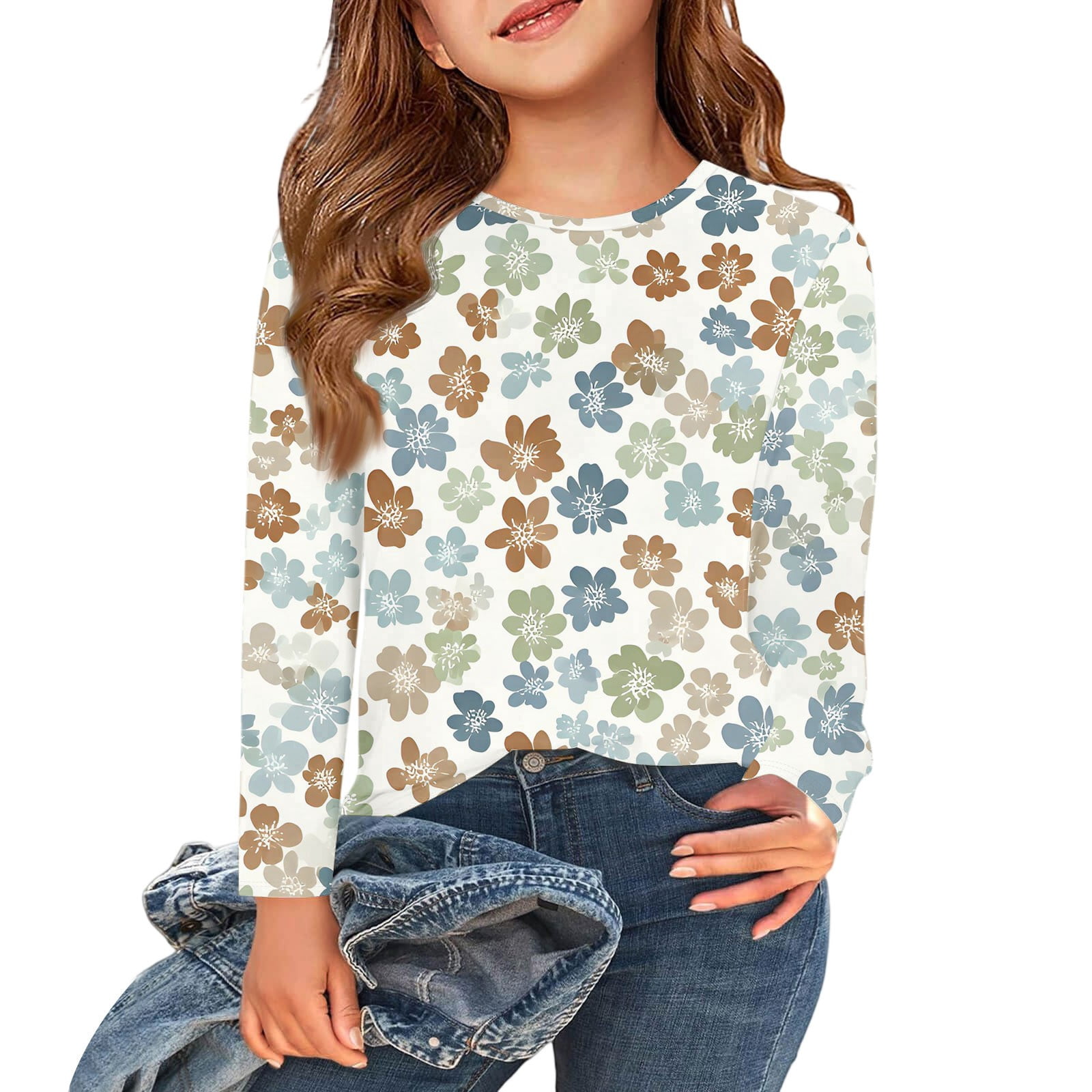Abcomgle Girls Long Sleeve Tops 7-16 Crewneck Winter T-Shirts for Kids ...