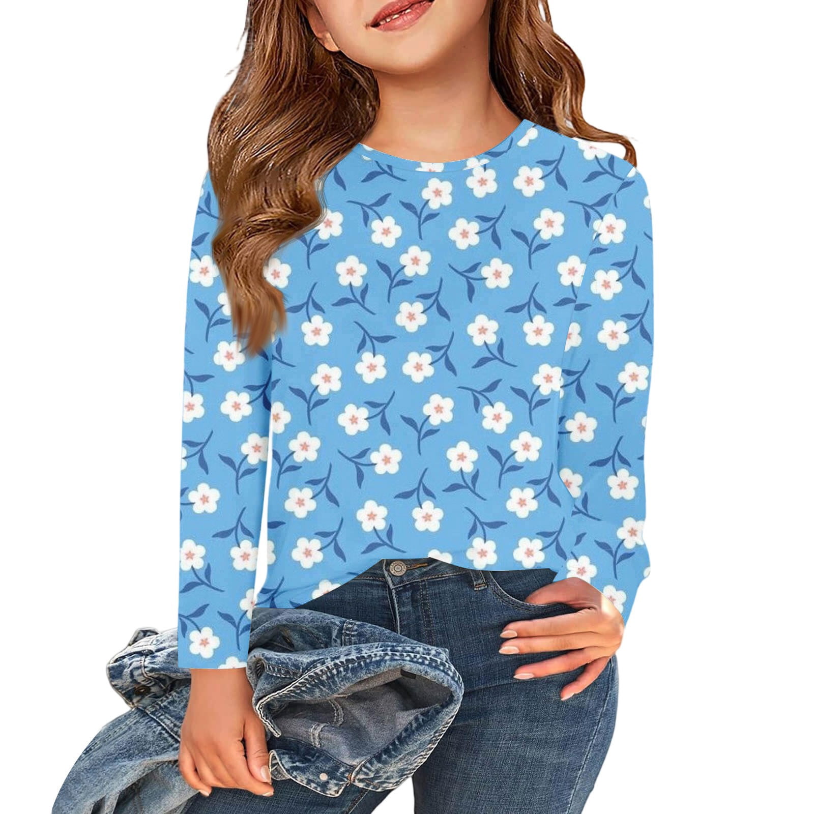 Abcomgle Girls Long Sleeve Tops 7-16 Crewneck Winter Tshirts for Girls ...