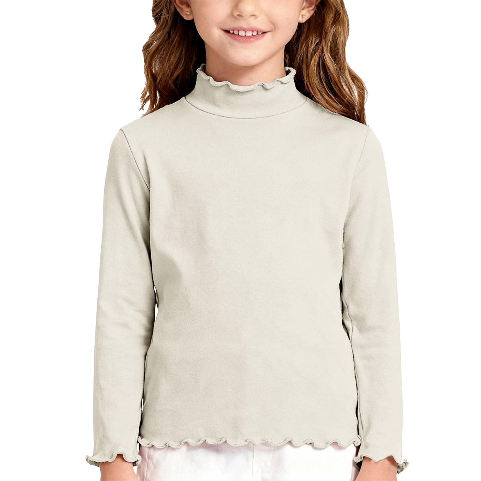 Abcomgle Girls Long Sleeve Tops 7-16 Lettuce Trim Mock Neck Spring ...