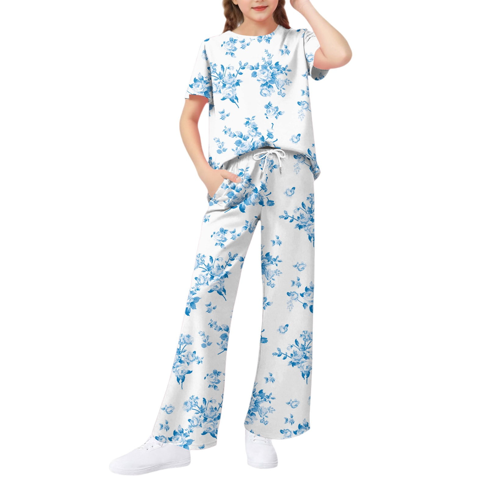 Abcomgle Girls Lounge Sets Size 10-12 Girls Two Piece Outfits Floral ...
