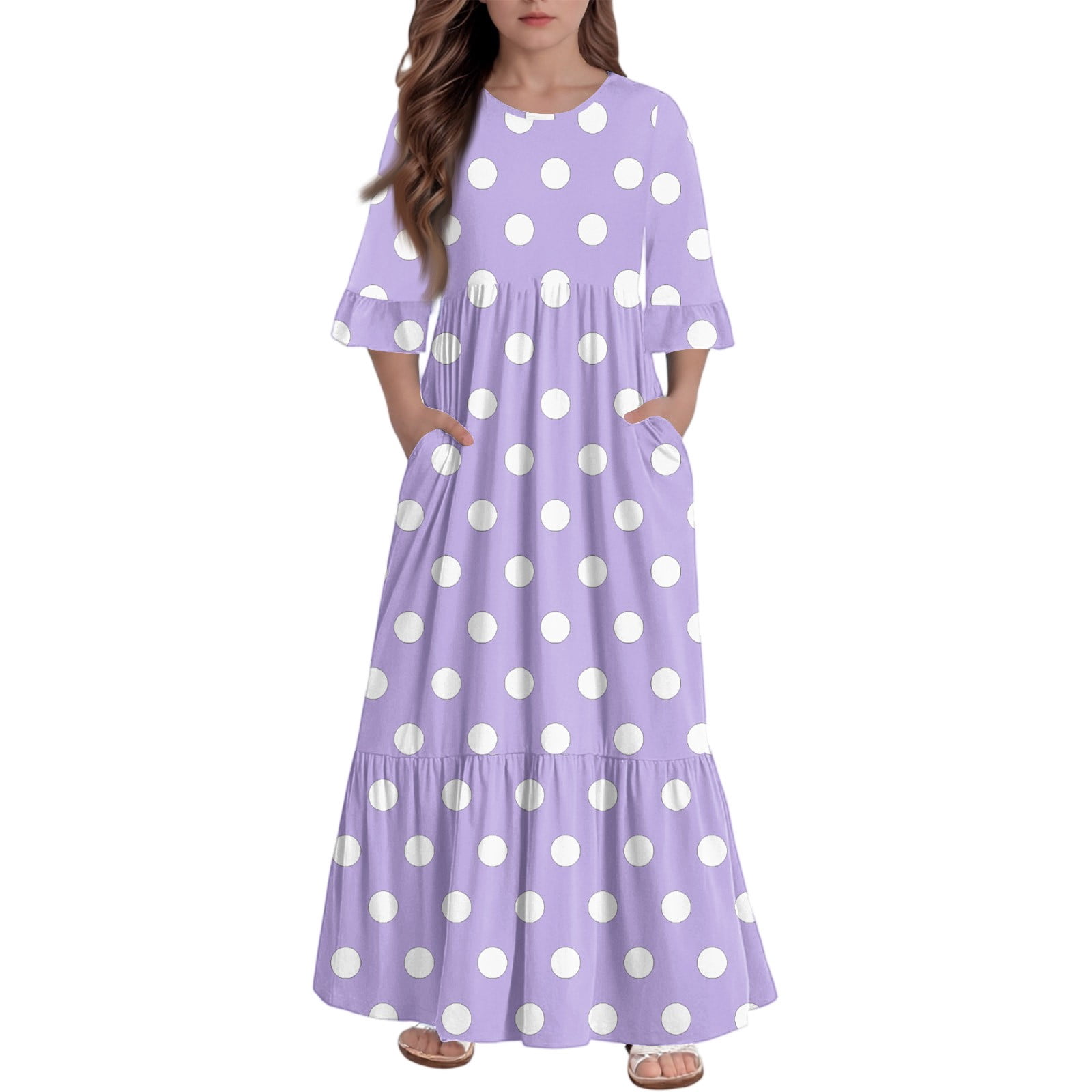 Abcomgle Girls Maxi Dresses 10-12 Casual A-Line 3/4 Sleeve Girls Long ...