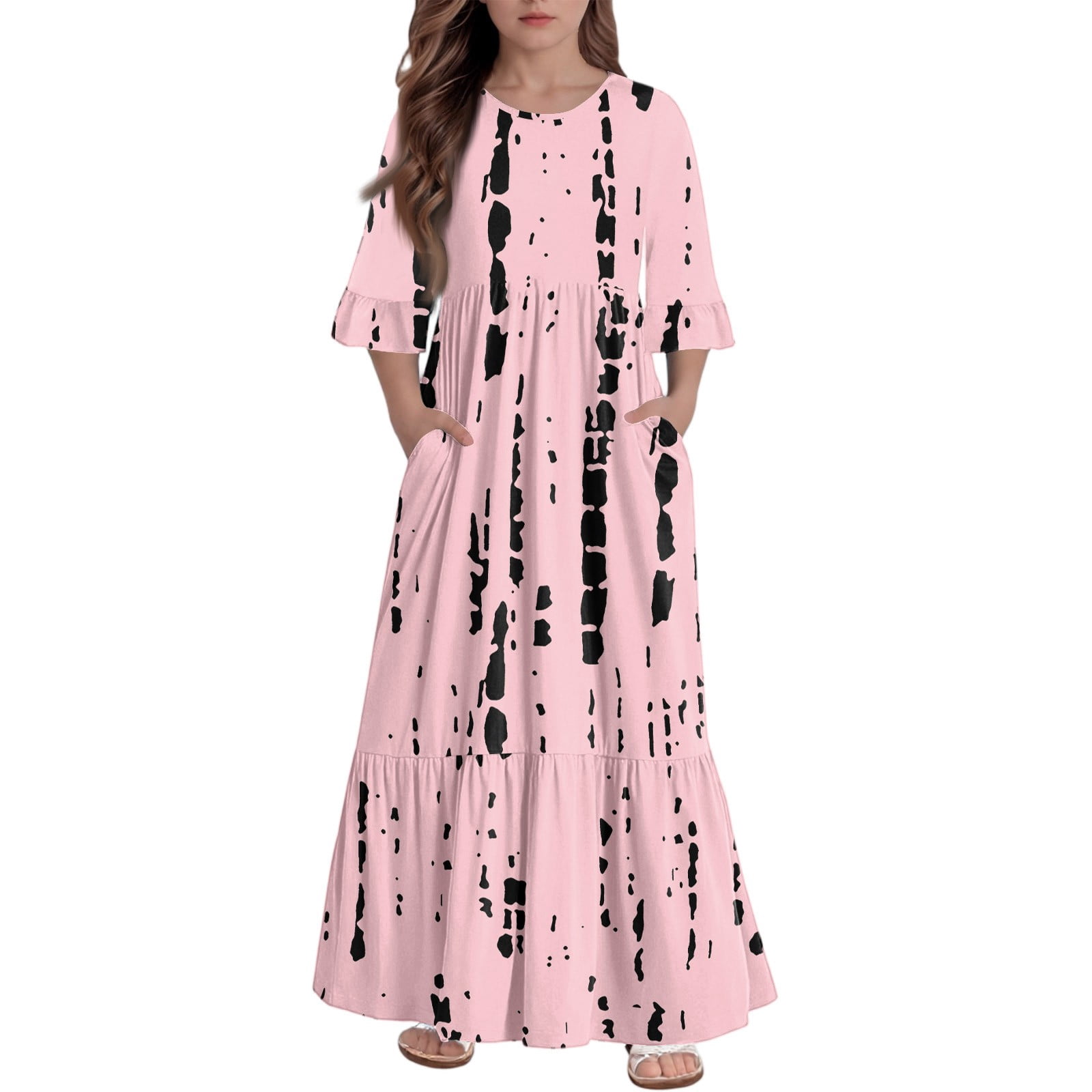 Abcomgle Girls Maxi Dresses 10-12 Casual A-Line 3/4 Sleeve Girls Long ...