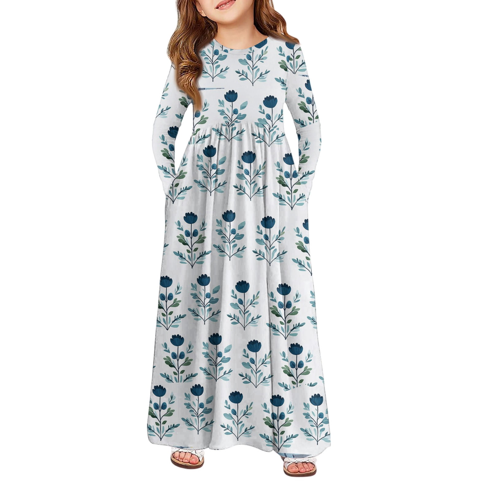 Abcomgle Girls Maxi Dresses 10-12 Casual A-Line Long Sleeve Girls Long ...