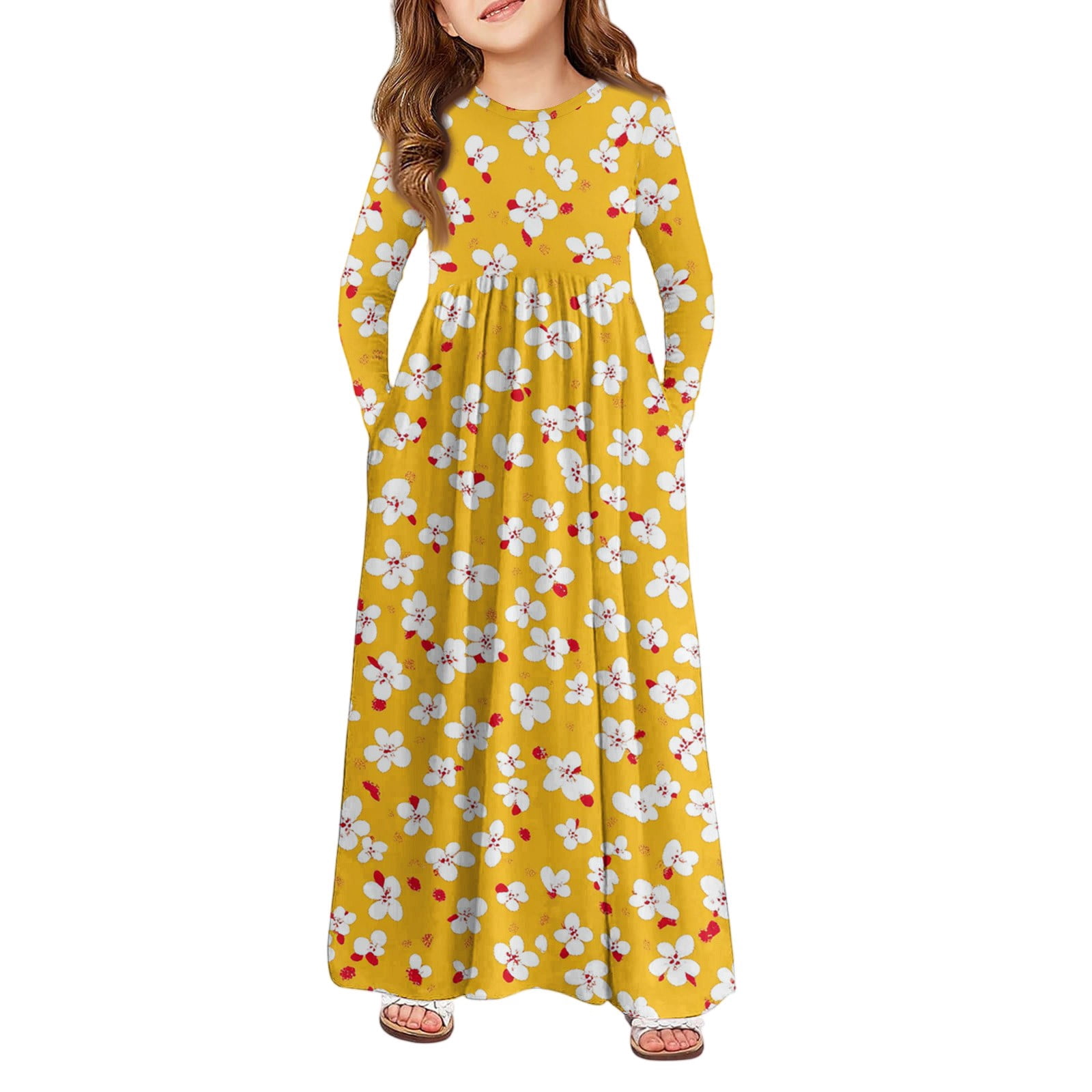 Abcomgle Girls Maxi Dresses 10-12 Casual A-Line Long Sleeve Girls Long ...