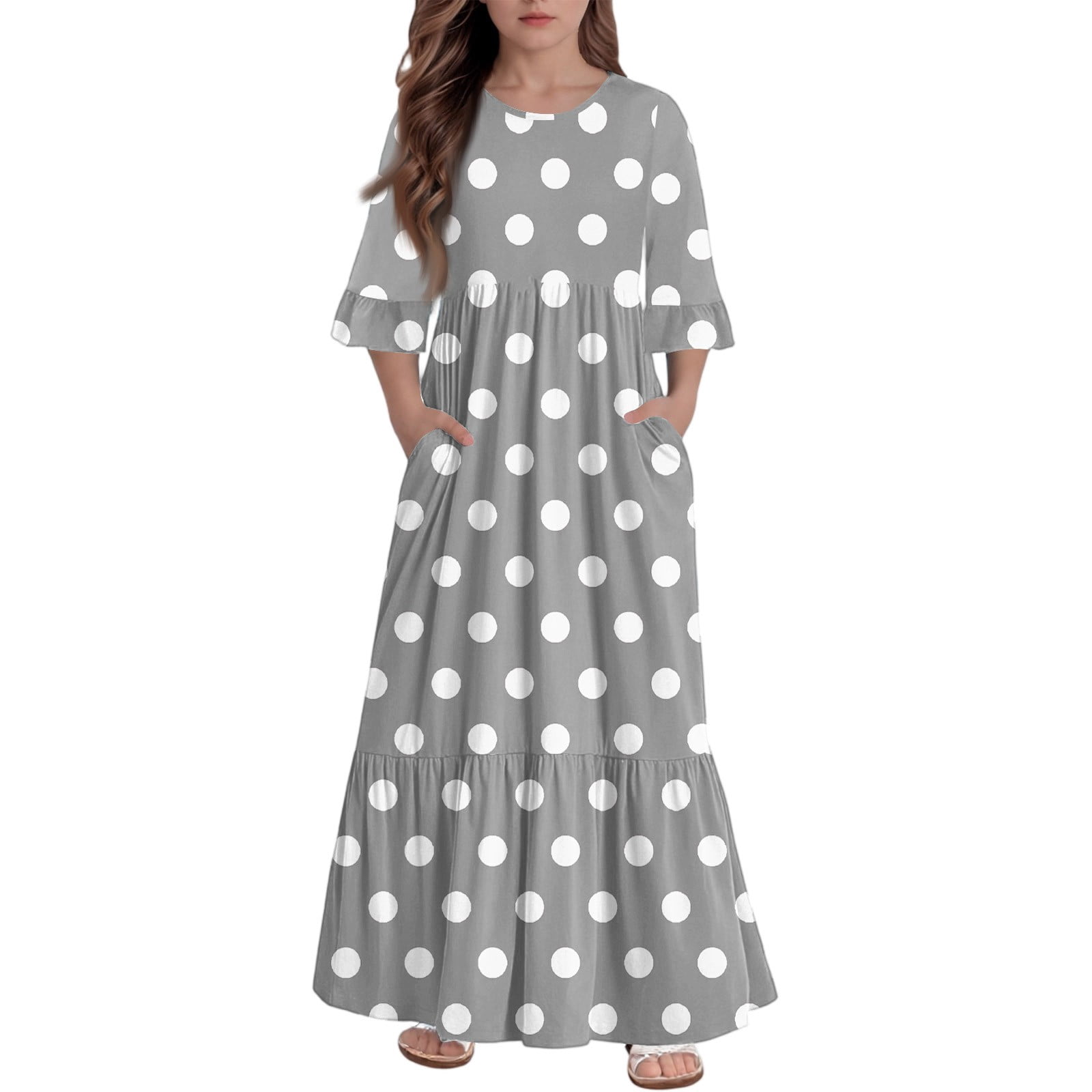 Abcomgle Girls Maxi Dresses 7-16 A-Line 3/4 Sleeve Girls Long Dresses ...