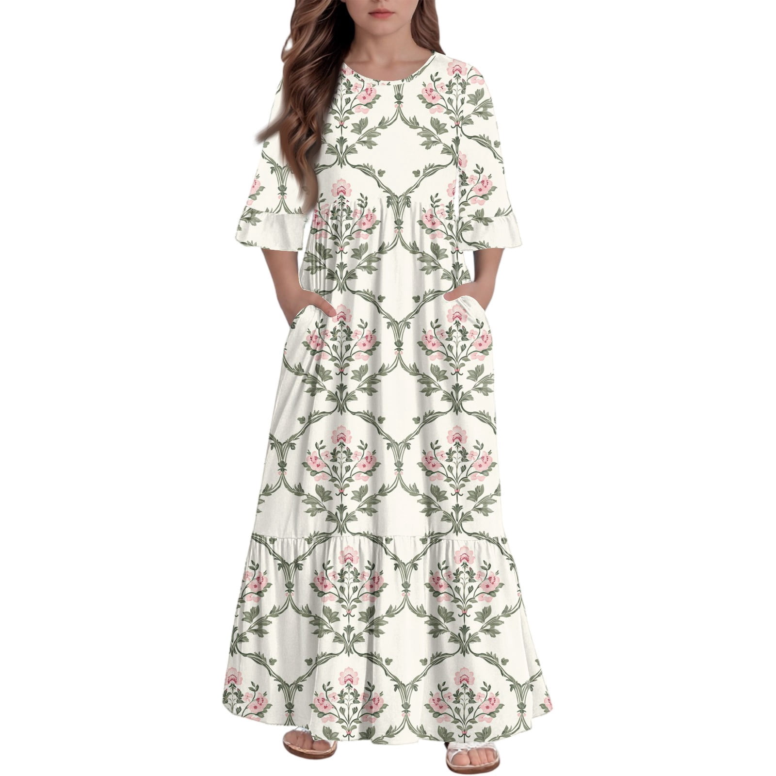 Abcomgle Girls Maxi Dresses 7-16 A-Line 3/4 Sleeve Girls Long Dresses ...