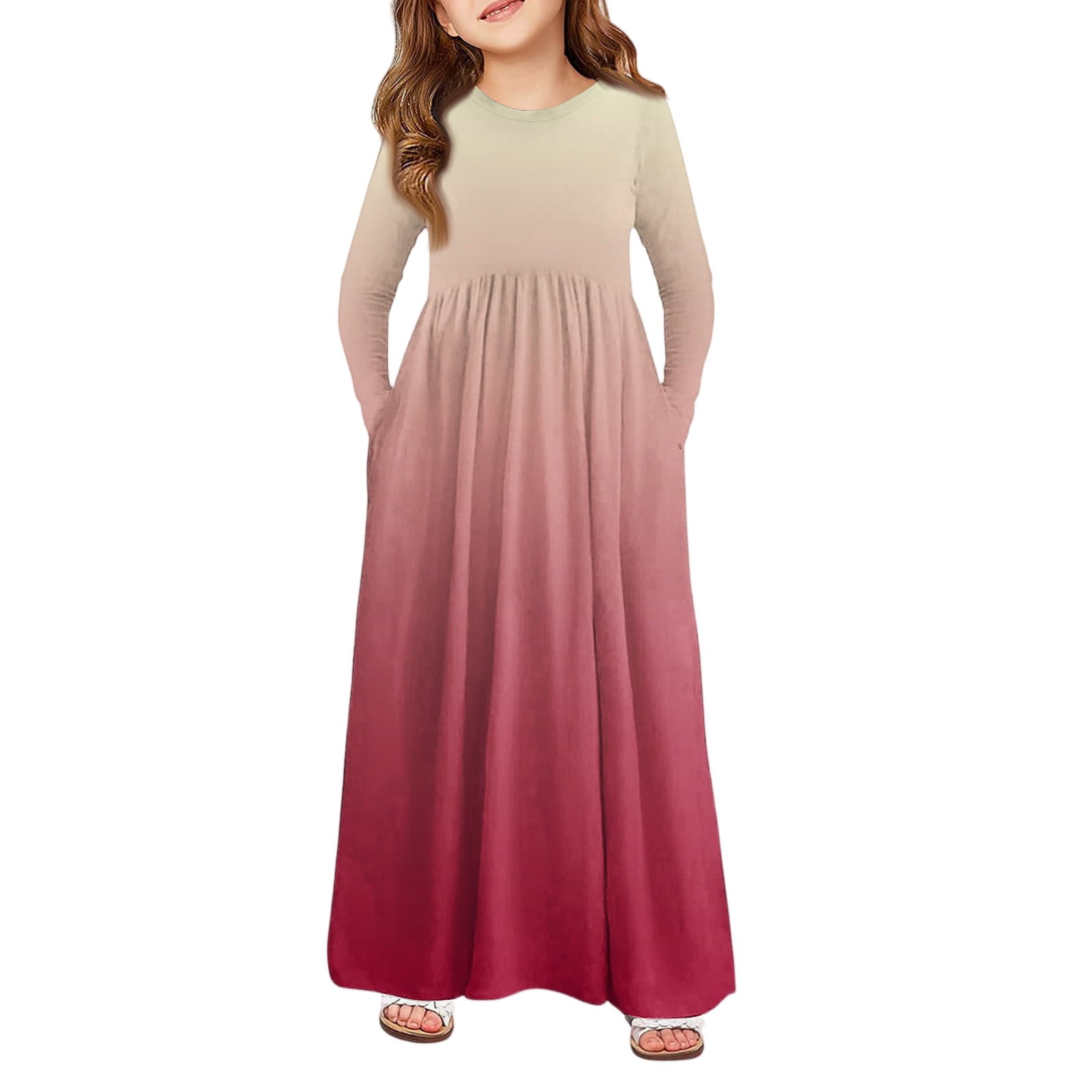 Abcomgle Girls Maxi Dresses 7-16 A-Line Long Sleeve Girls Long Dresses ...