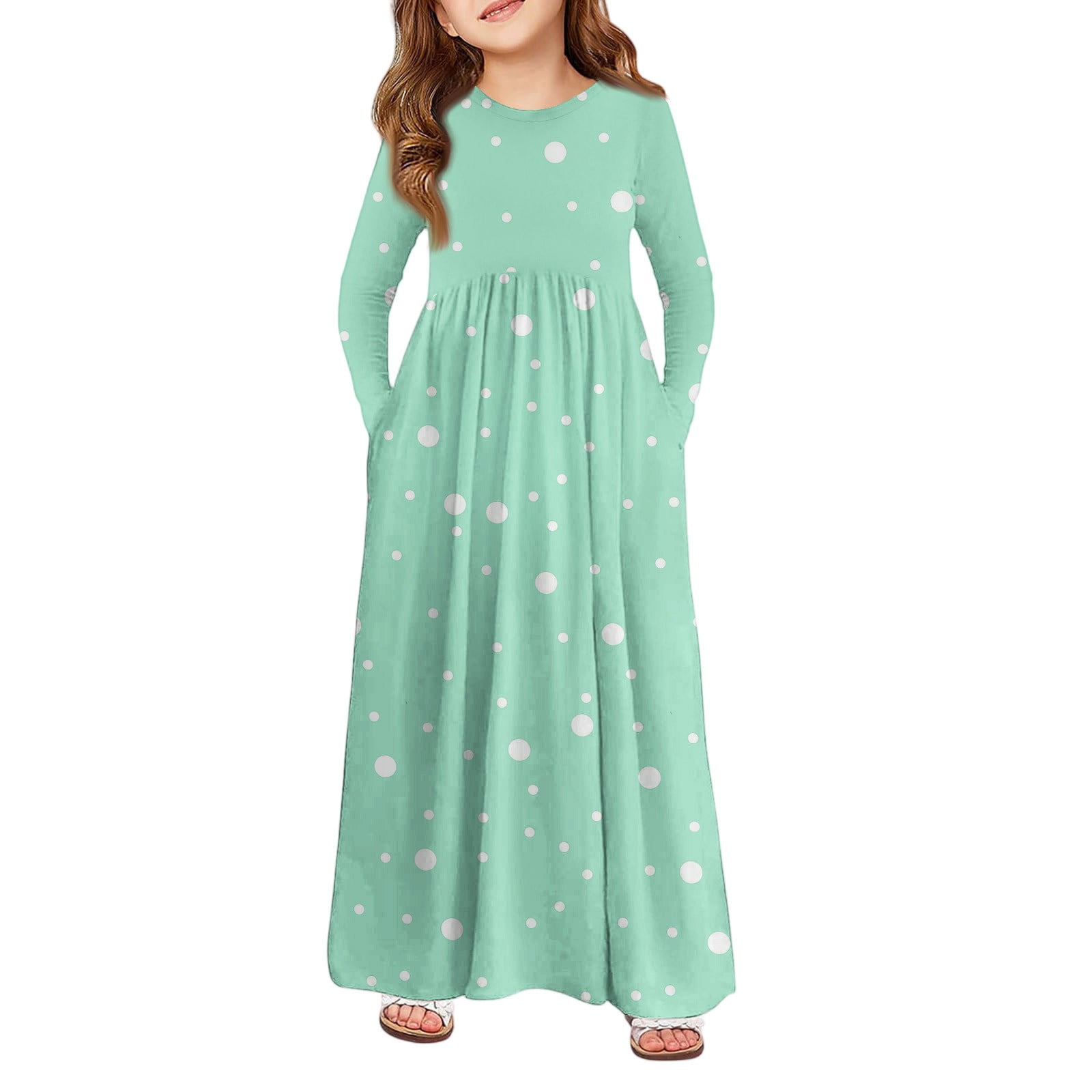 Abcomgle Girls Maxi Dresses 7-16 A-Line Long Sleeve Girls Long Dresses ...