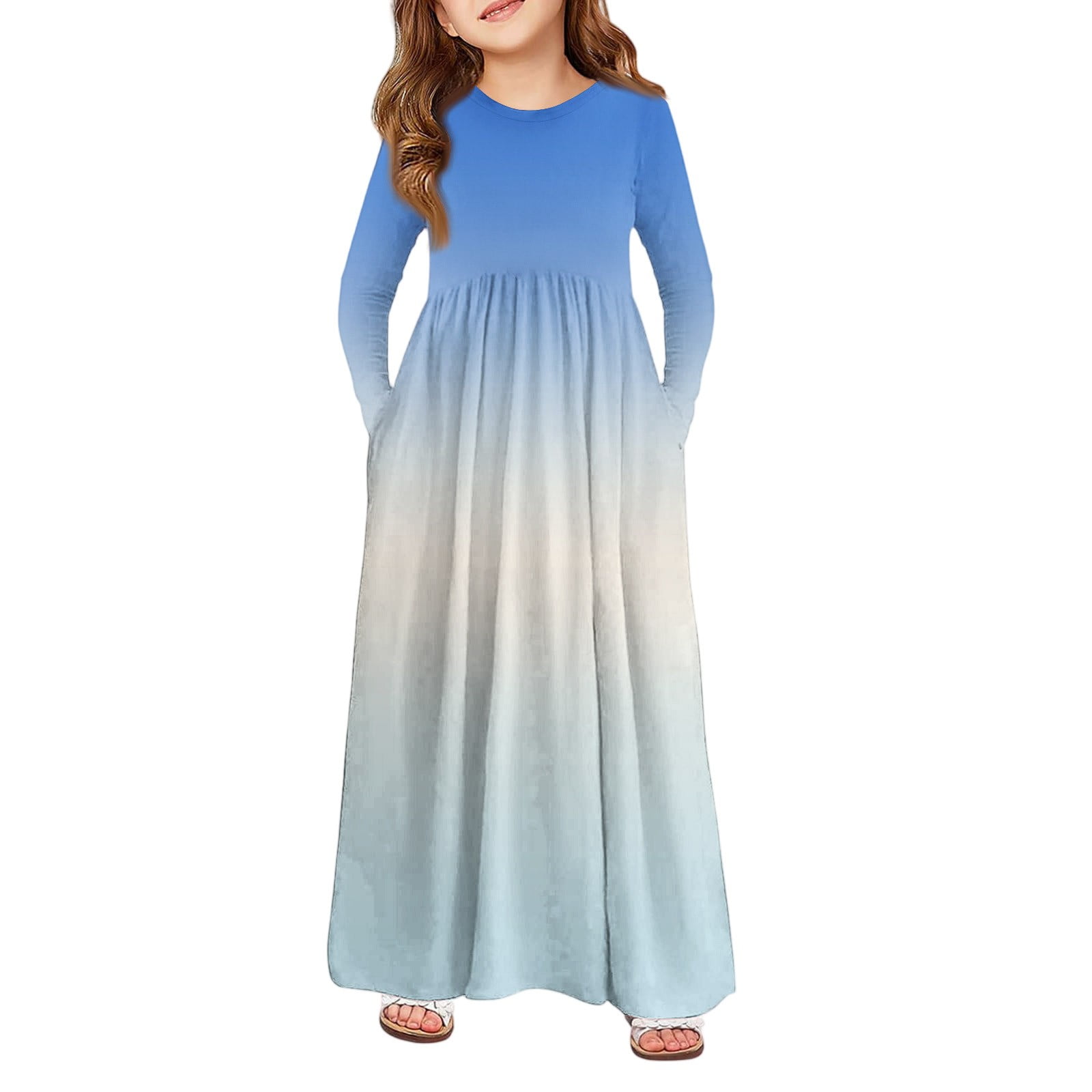 Abcomgle Girls Maxi Dresses 7-16 A-Line Long Sleeve Maxi Dress Gradient ...
