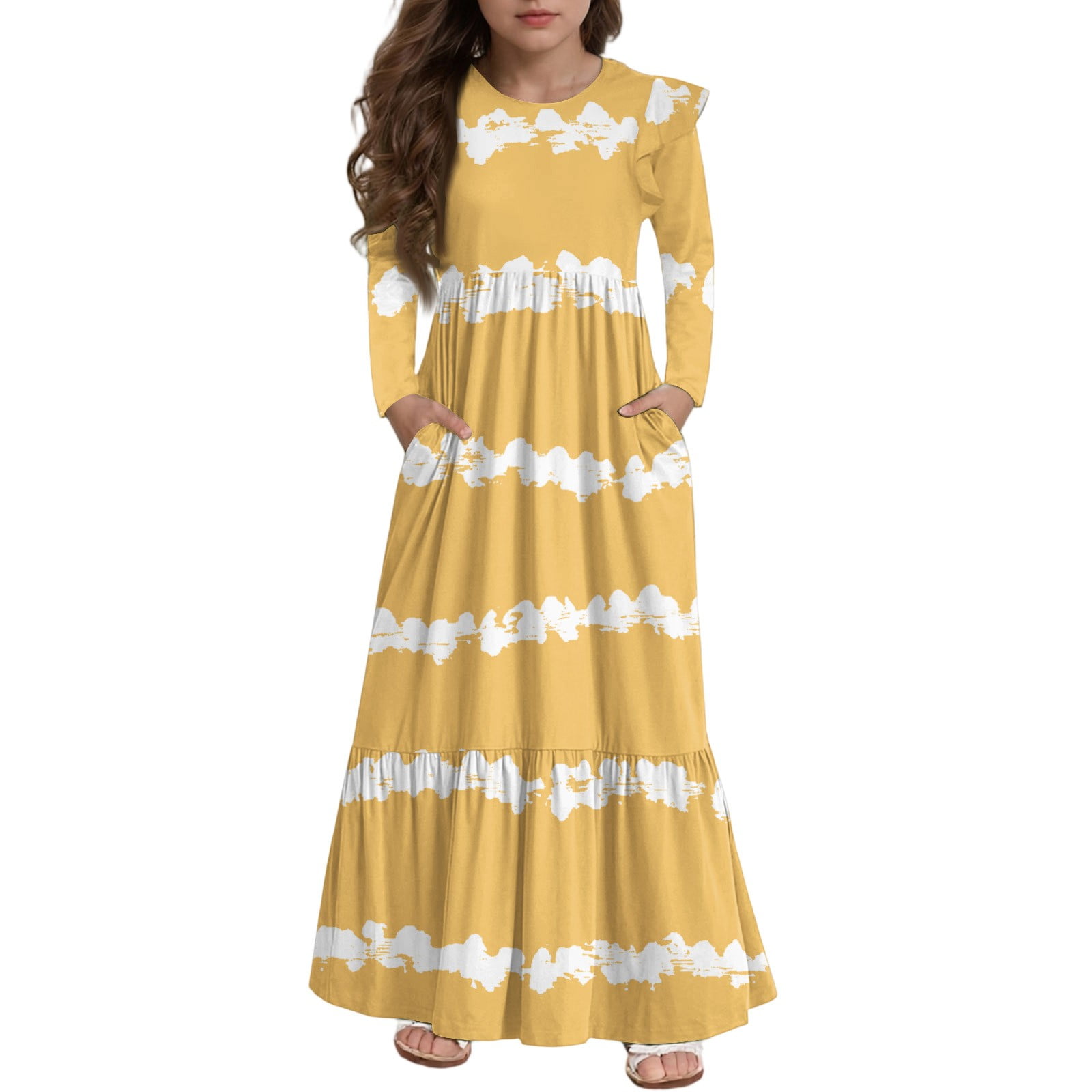 Abcomgle Girls Maxi Dresses 7-16 A-Line Ruffle Long Sleeve Maxi Dress ...