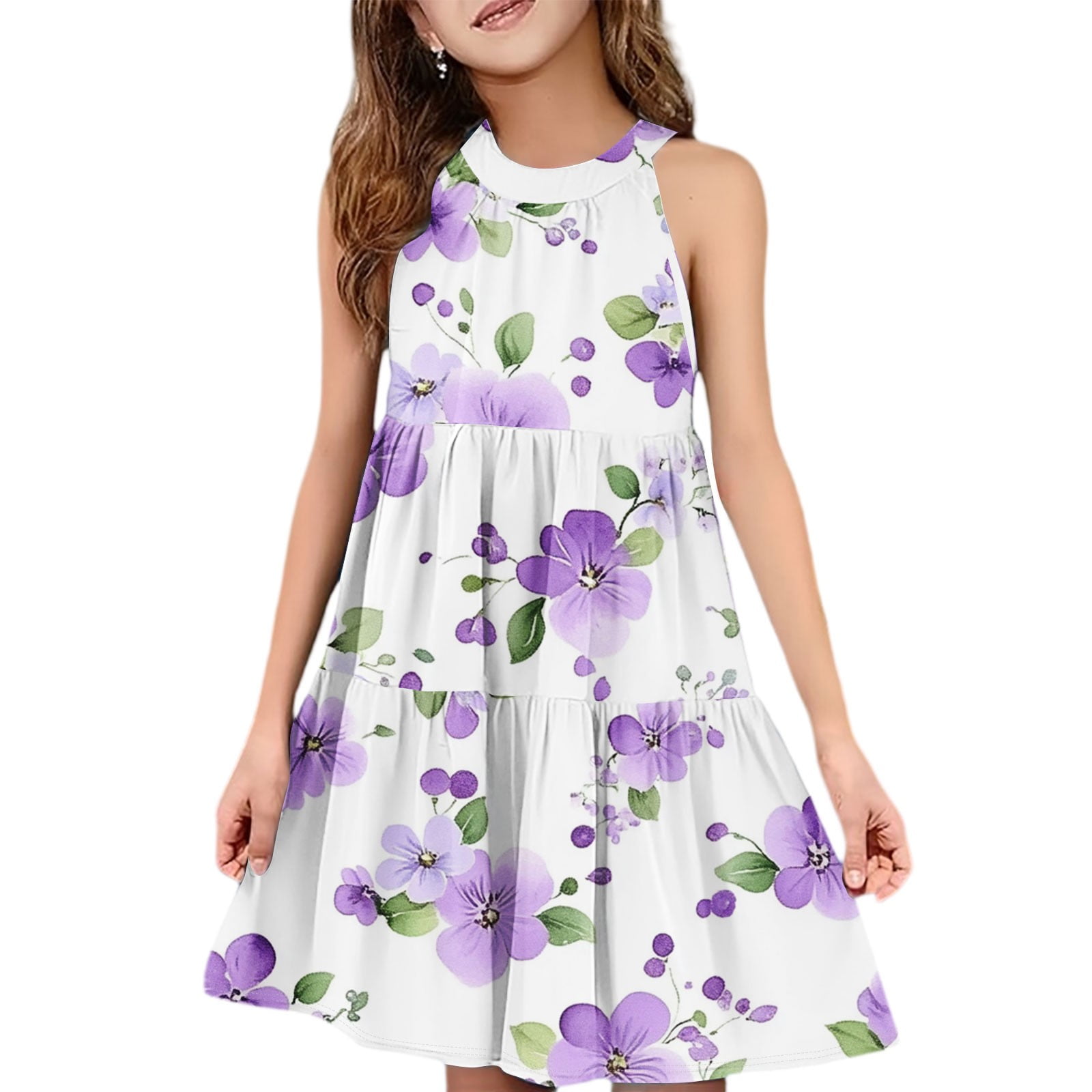 Abcomgle Girls Midi Dresses 10-12 Casual Halter Neck Sleeveless Girls ...