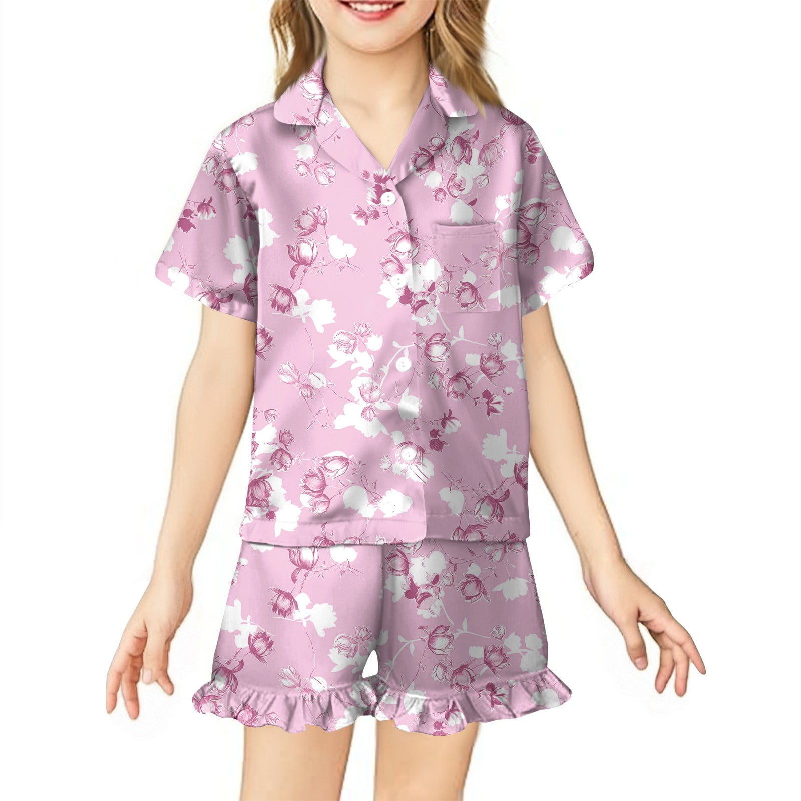 Abcomgle Girls Pajamas Size 14-16 Floral Graphic Girls Pajama Sets Silk ...