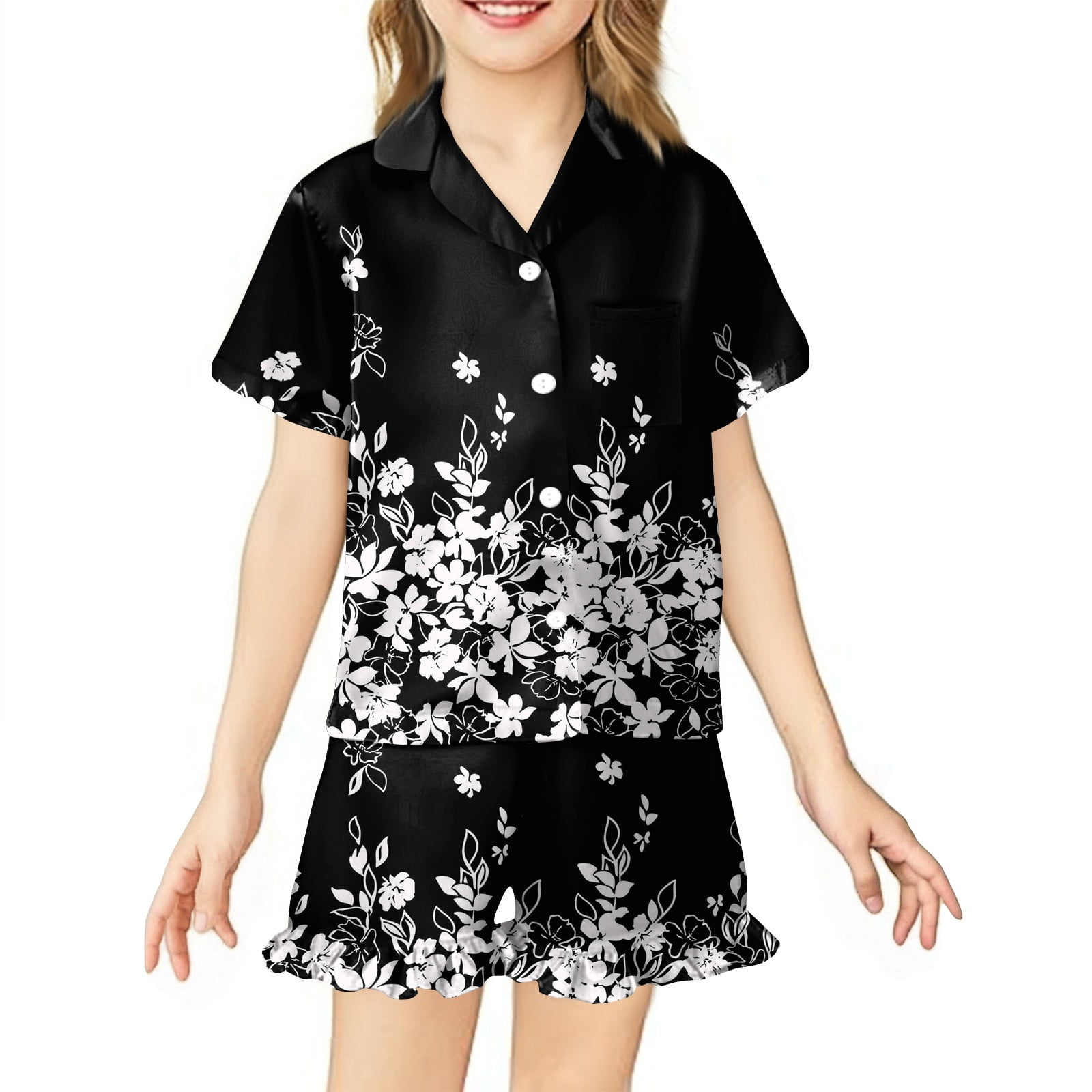 Abcomgle Girls Pajamas Size 14-16 Vintage Flower Print Girls Shorts ...